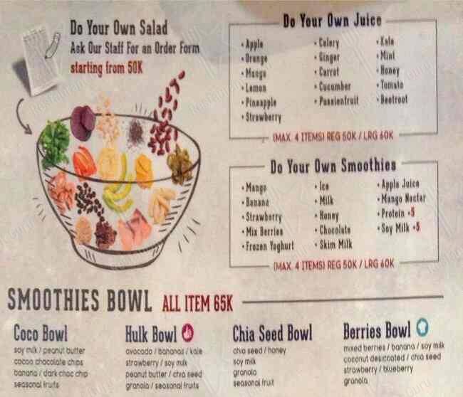 Menu at Salad Bar, South Jakarta, Mall Pacific Place