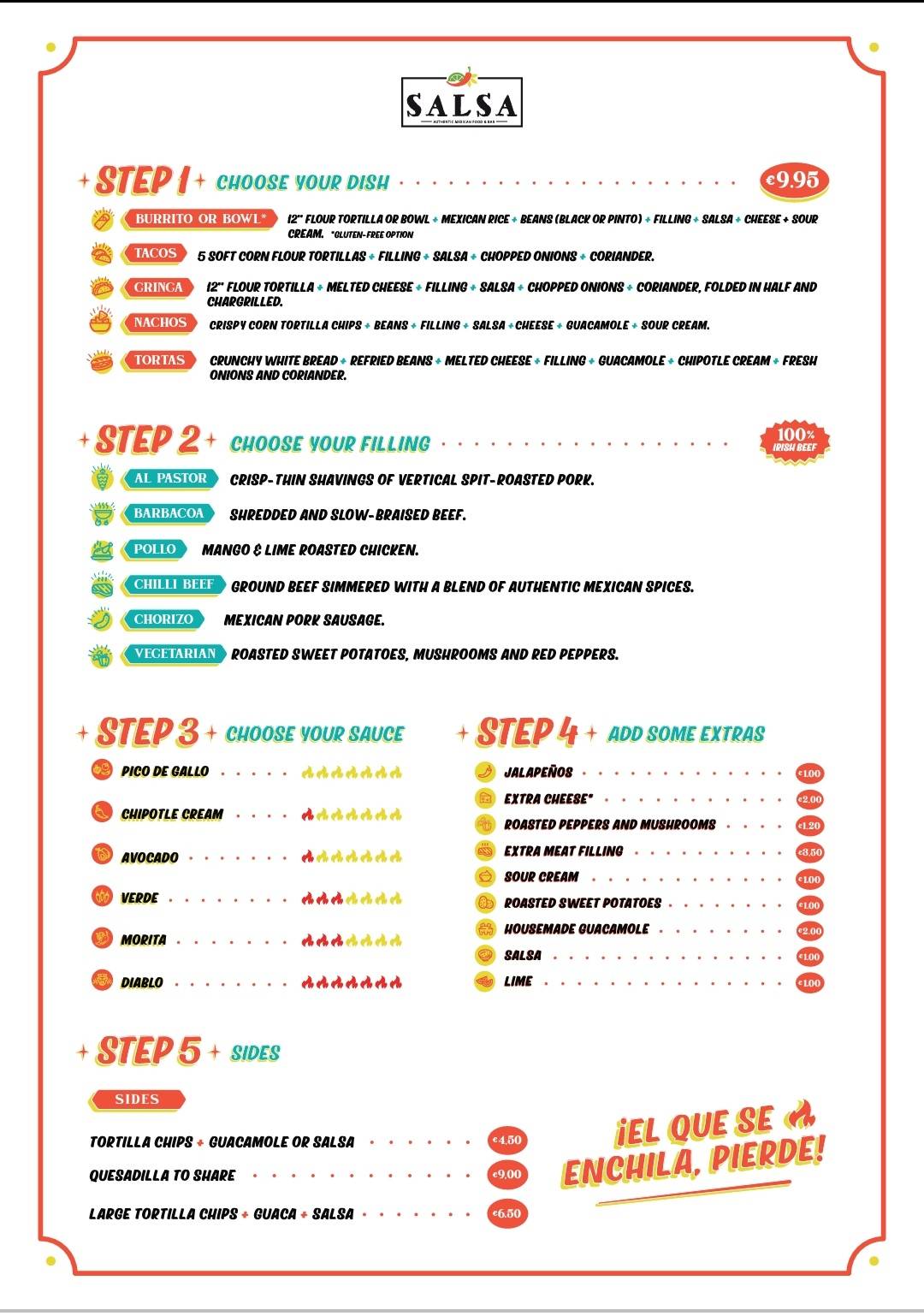 Menu at Salsa - Authentic Mexican Food, Dublin, 7