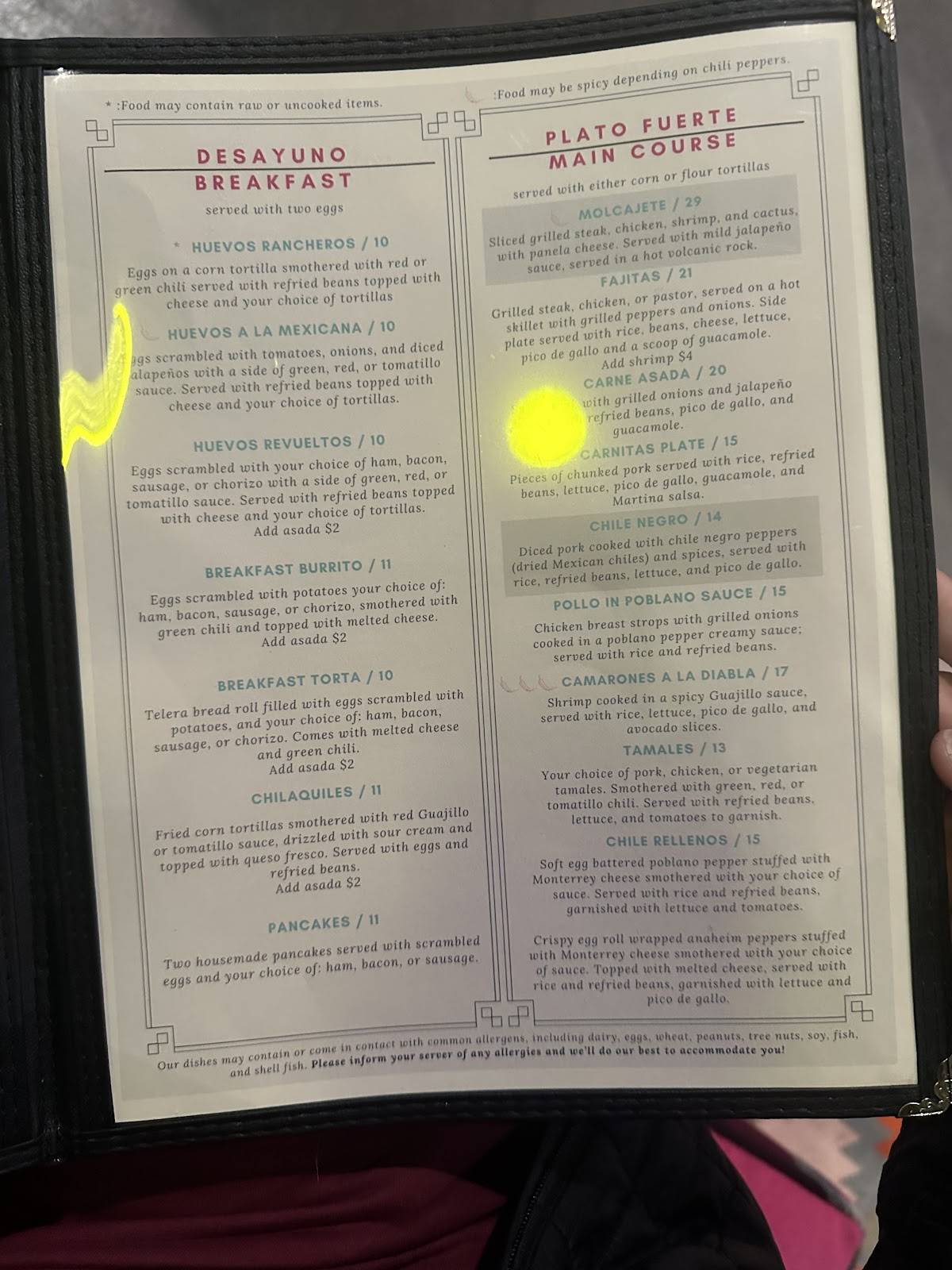 Menu at Salsas La Huacha restaurant, Golden