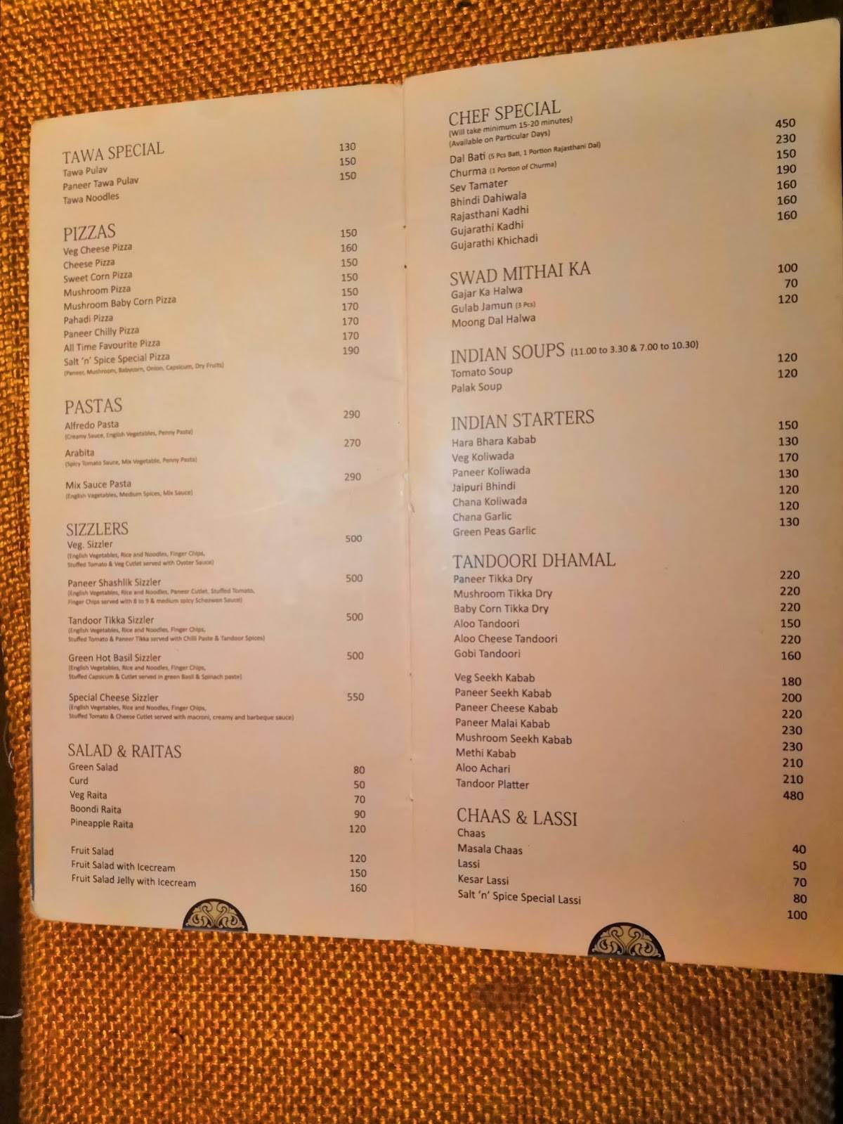 Menu at Salt N Spice, Khopoli