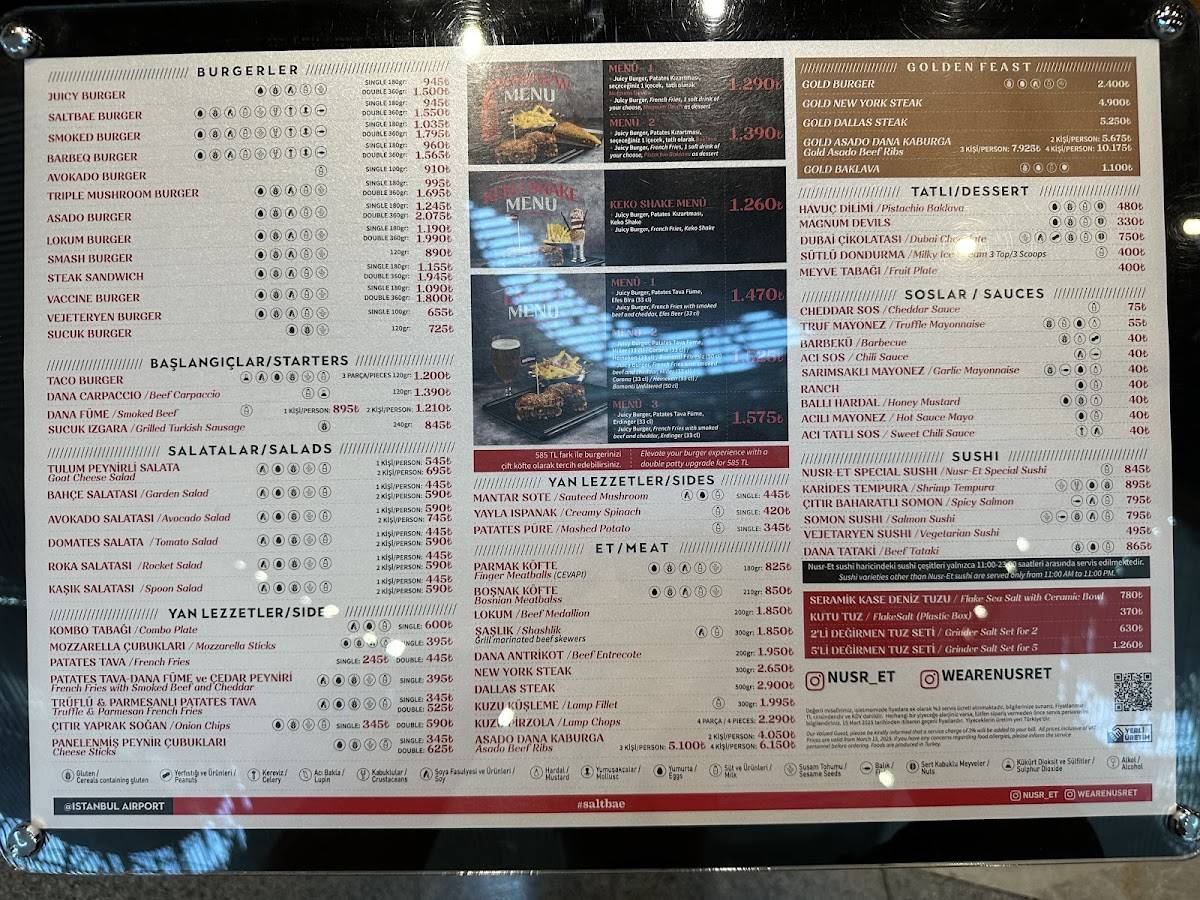 Menu at Saltbae Burger restaurant, Arnavutköy