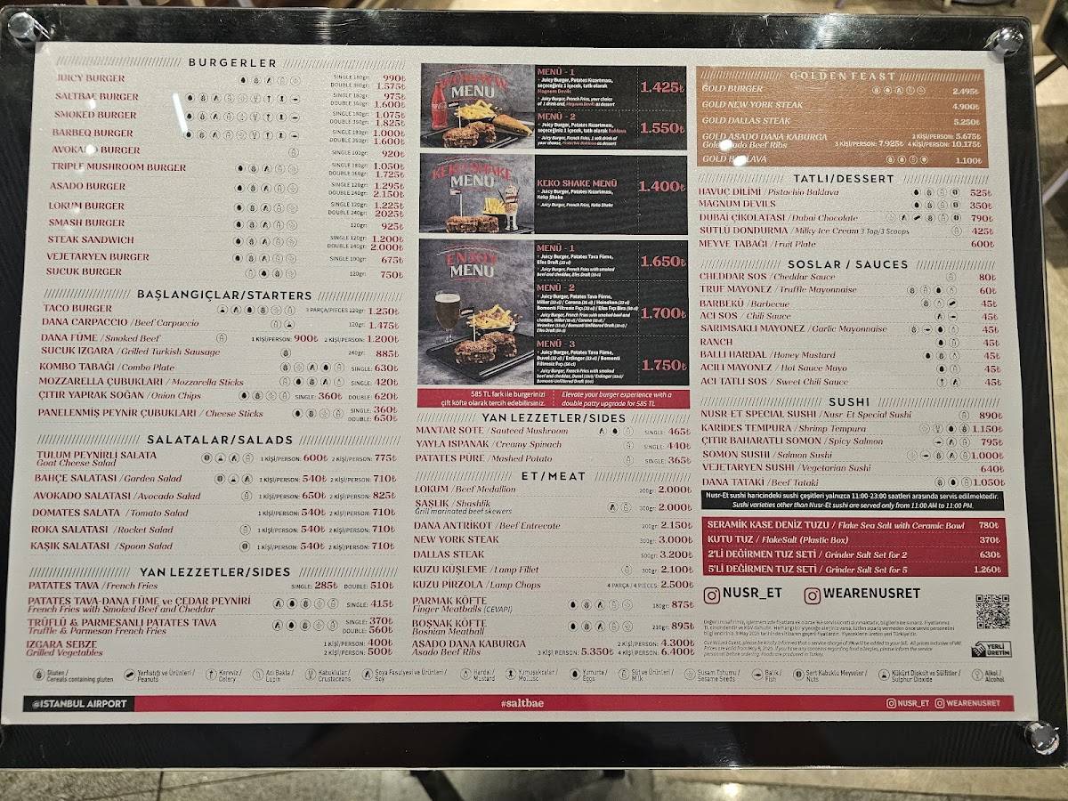 Menu at Saltbae Burger restaurant, Arnavutköy
