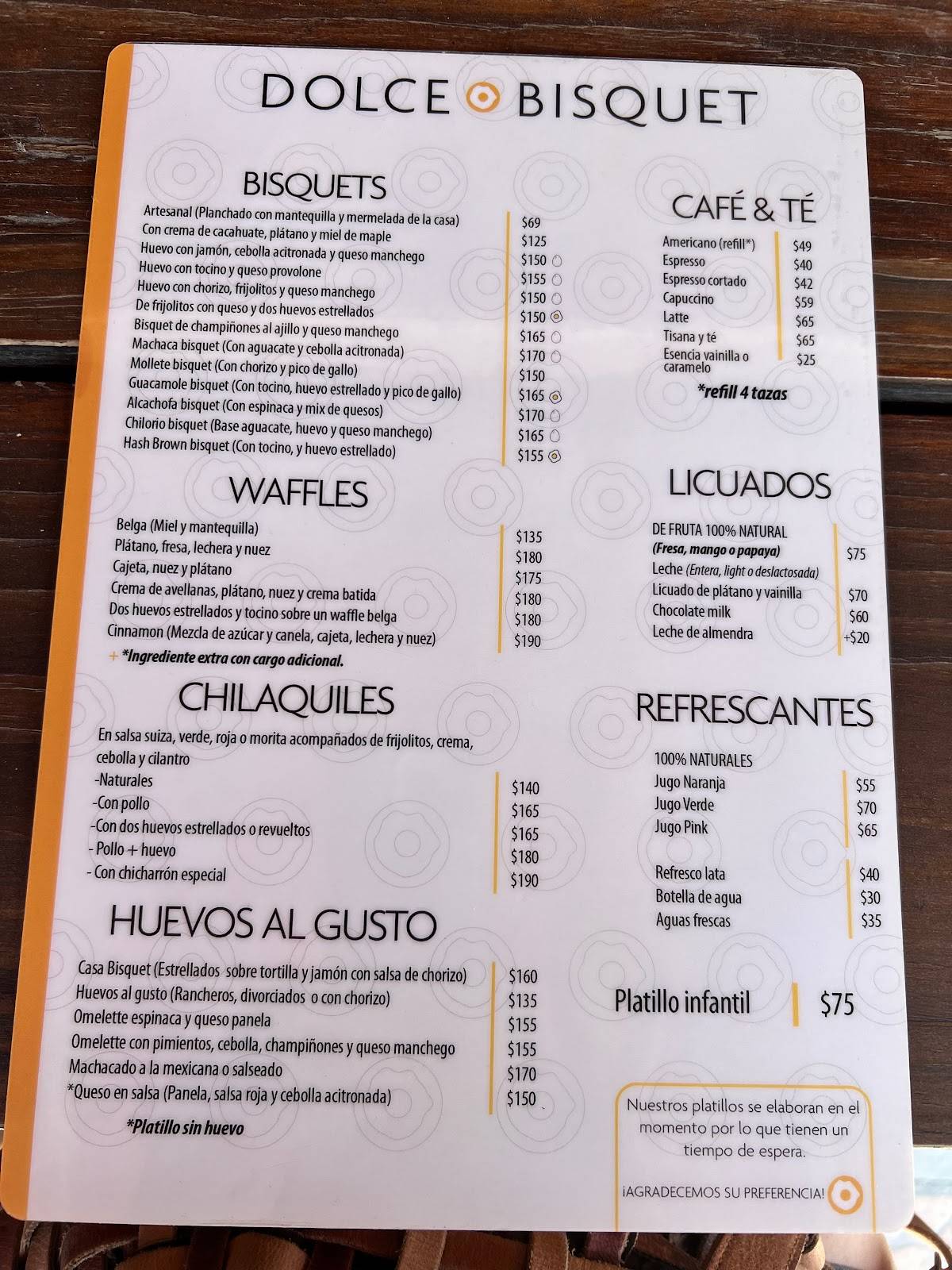 Carta del restaurante Dolce Bisquet, Saltillo, De Las Rosas 140