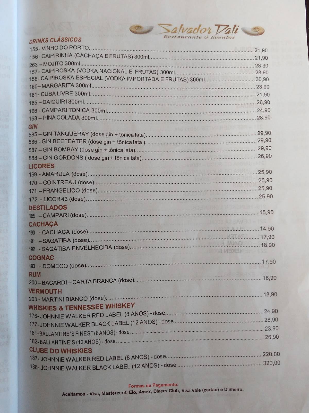 Menu em Restaurante Salvador Dali, Salvador