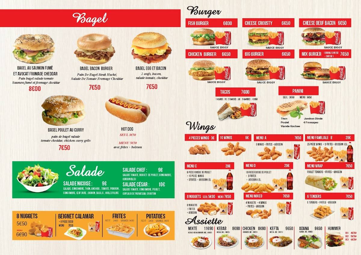 Menu at Sam kebab fast food, Paris
