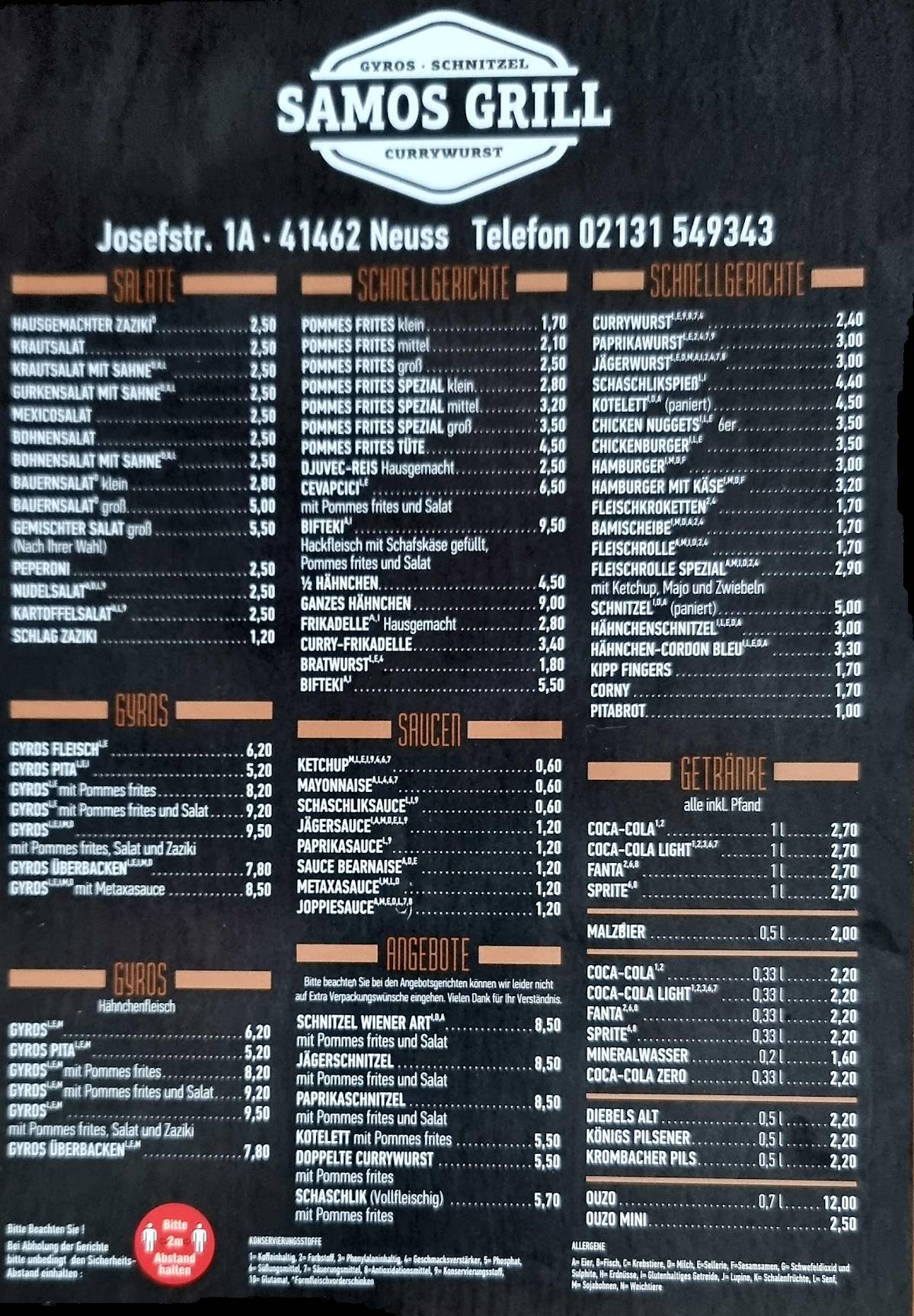 Speisekarte von Samos Grill restaurant, Neuss