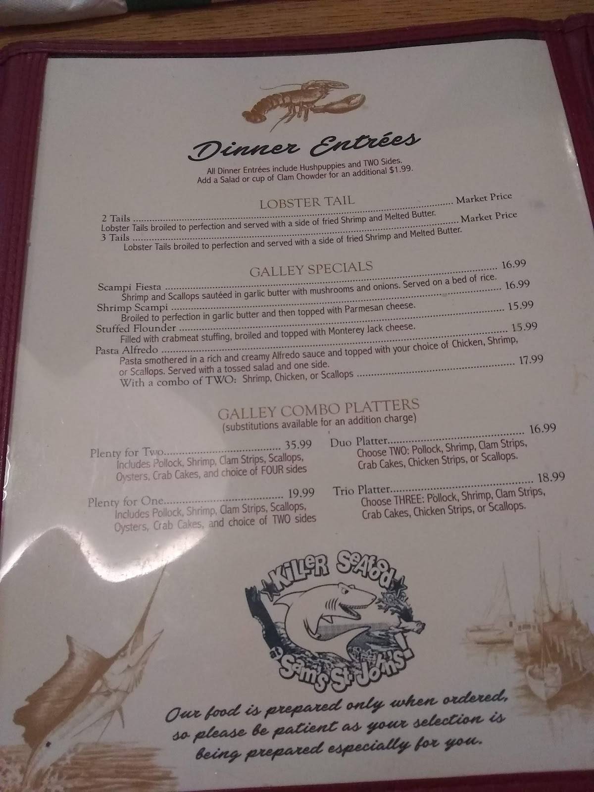 Menu at Sam's St Johns Seafood of Summerfield restaurant, Summerfield