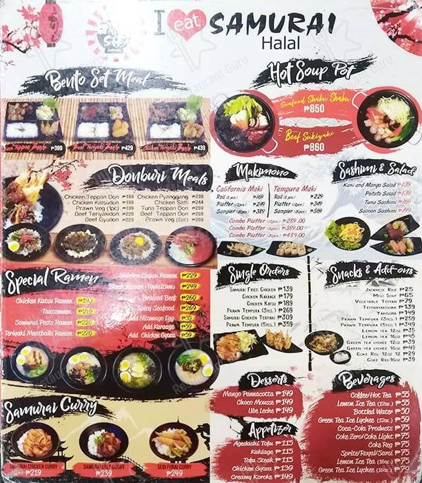 Menu at Samurai Halal Express restaurant, Parañaque
