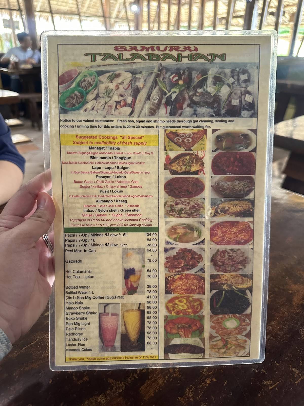 Menu at Samurai Talabahan restaurant, Iloilo City