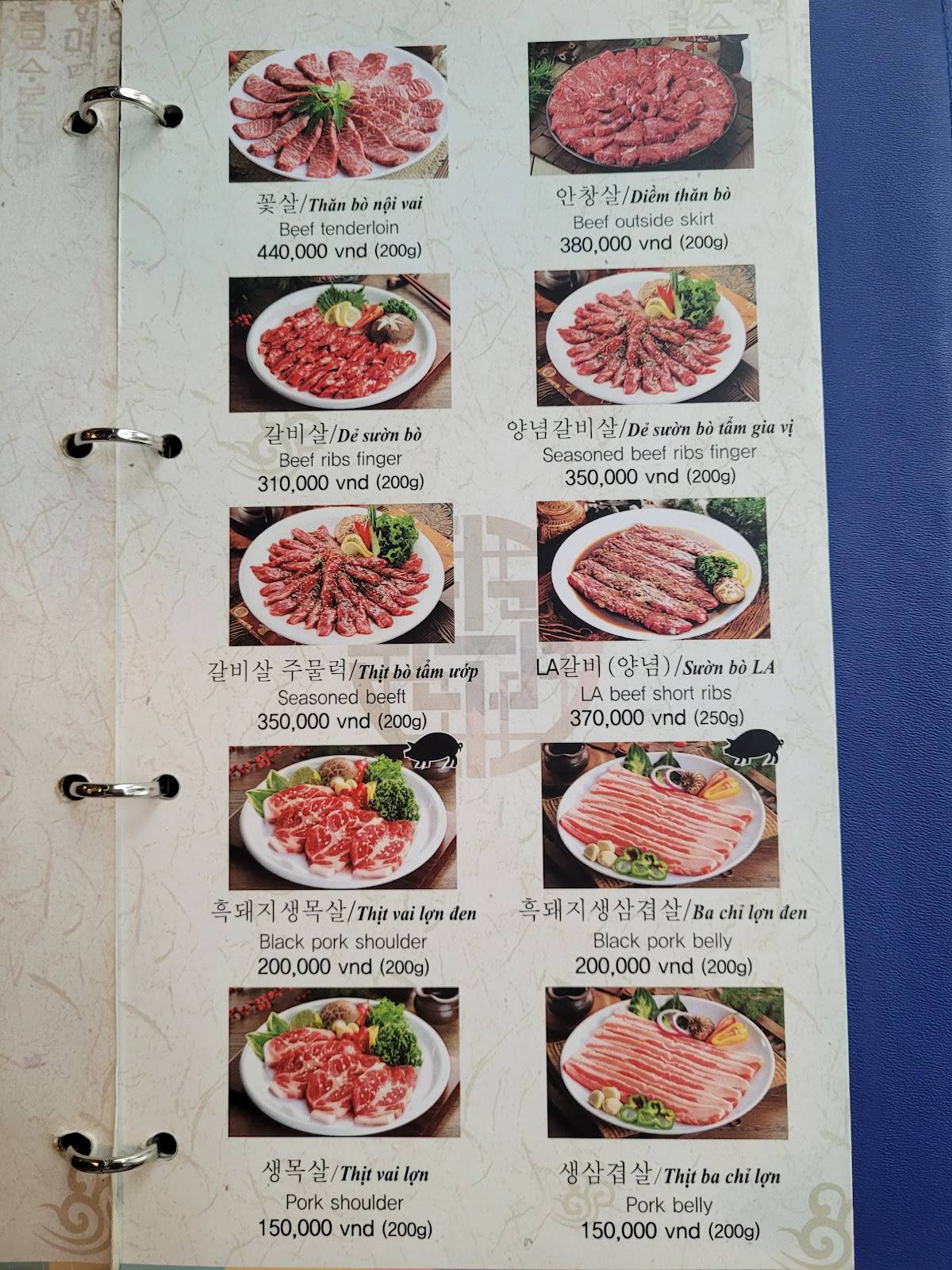 Menu at Samwon Restaurant, Hanoi, số SH08 Đường