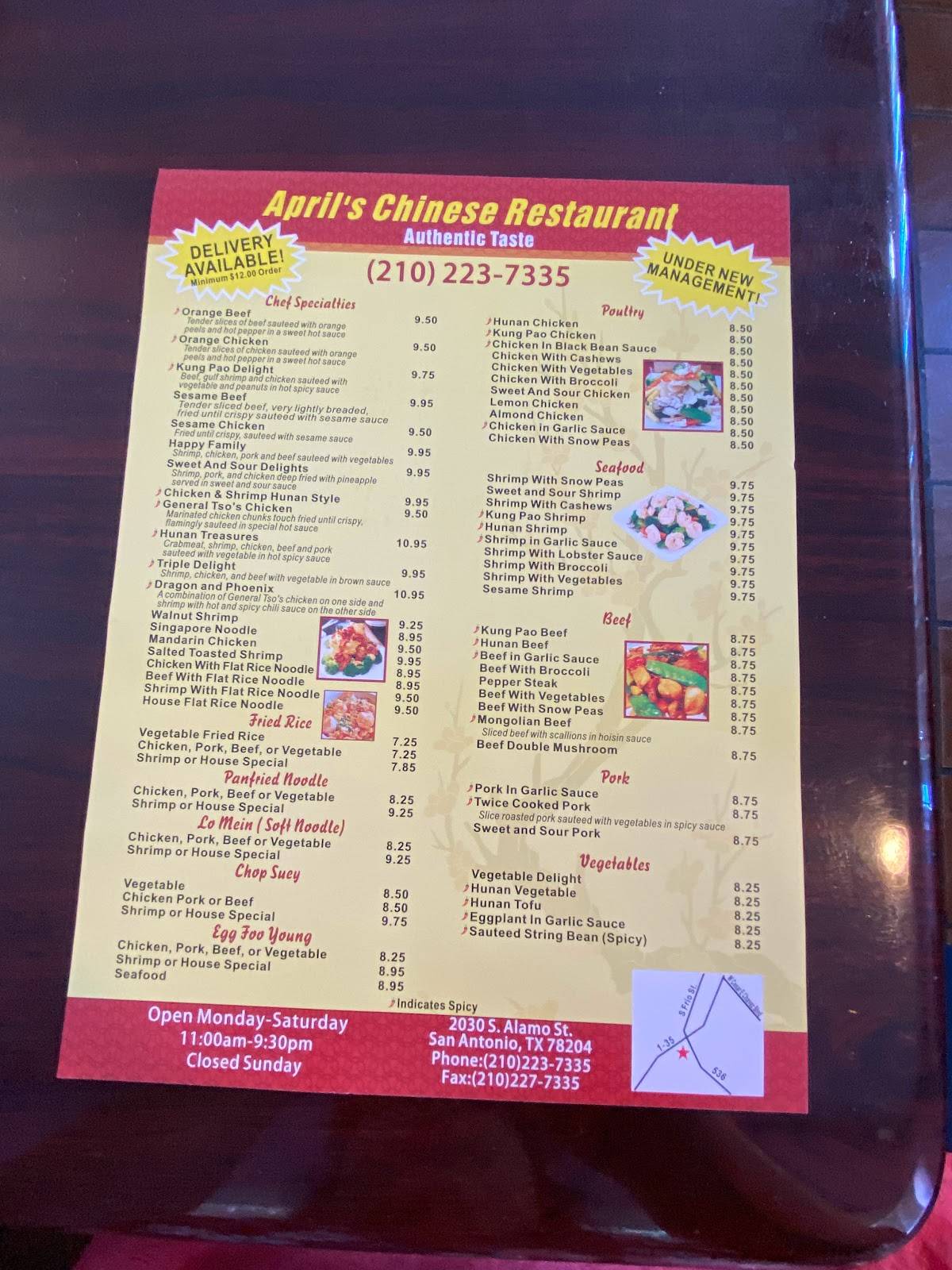 Menu at April's Chinese Restaurant, San Antonio