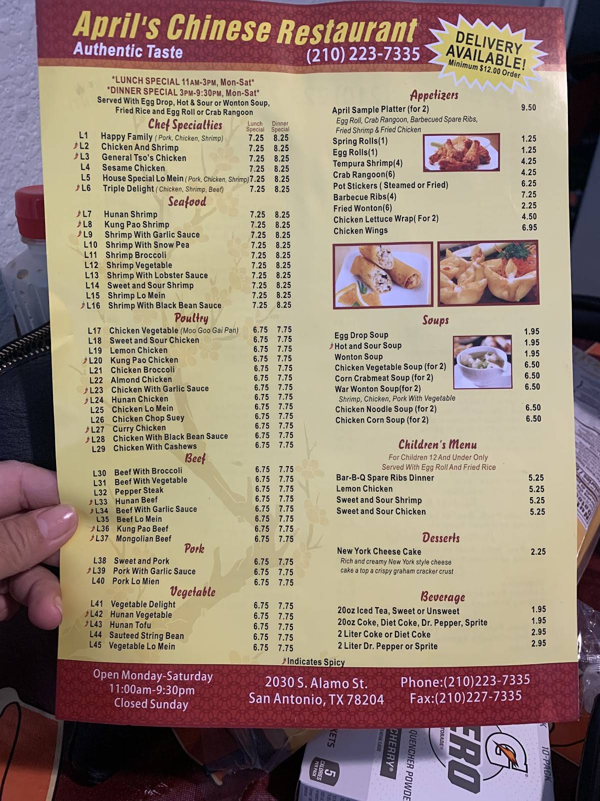 Menu at April's Chinese Restaurant, San Antonio