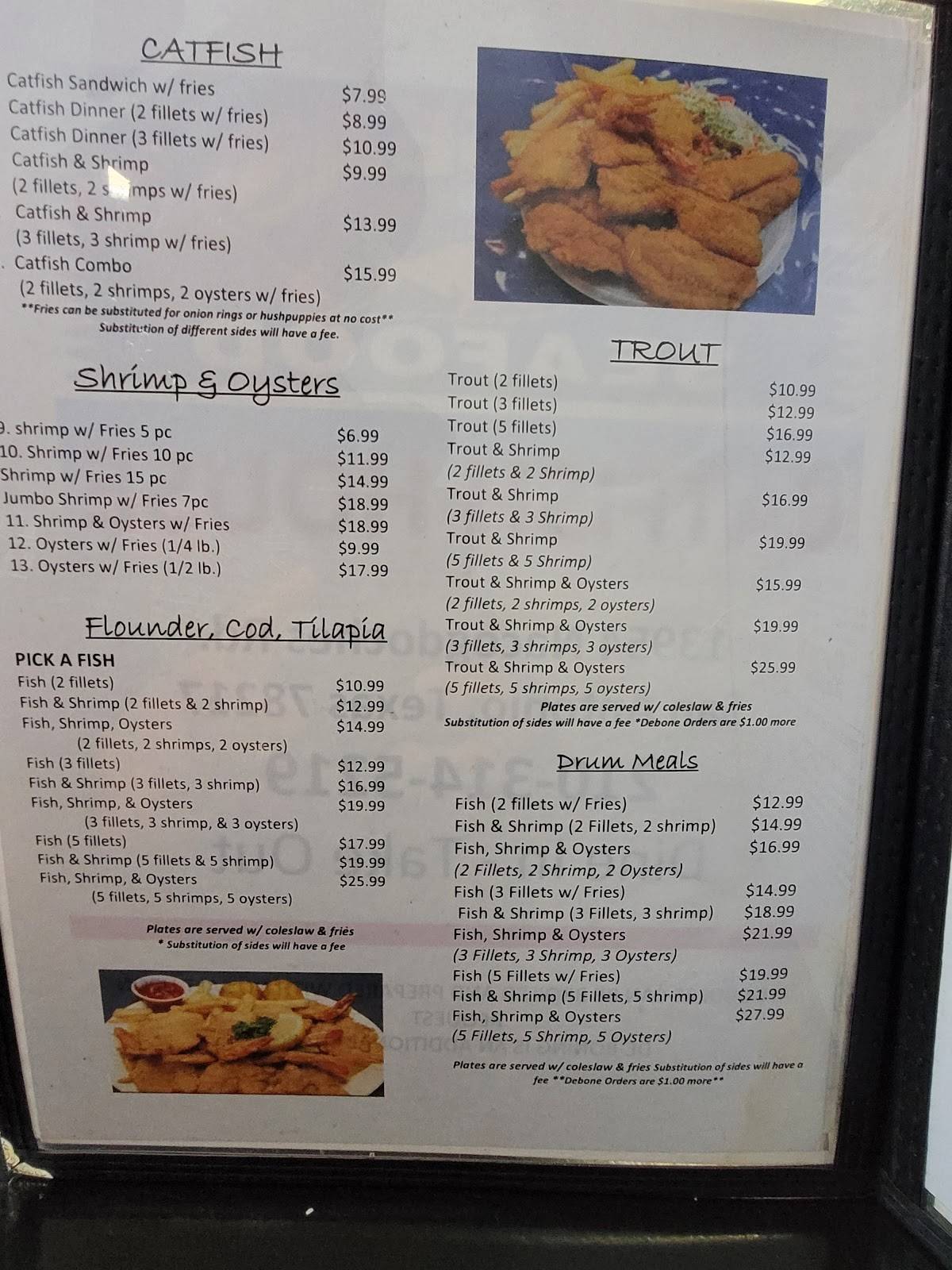 Menu at Bayseas Catfish House restaurant, San Antonio, Nacogdoches Rd