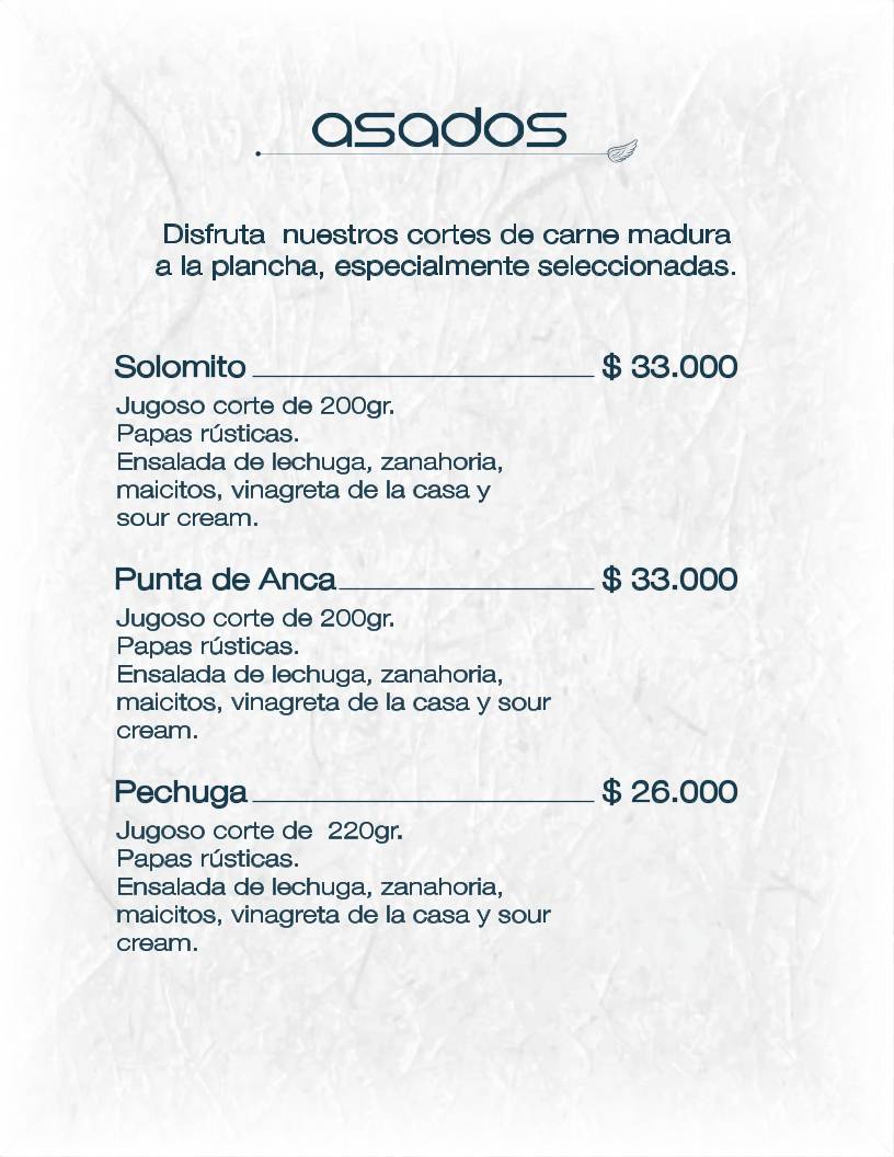 Carta de San Baco restaurante bar, Medellín