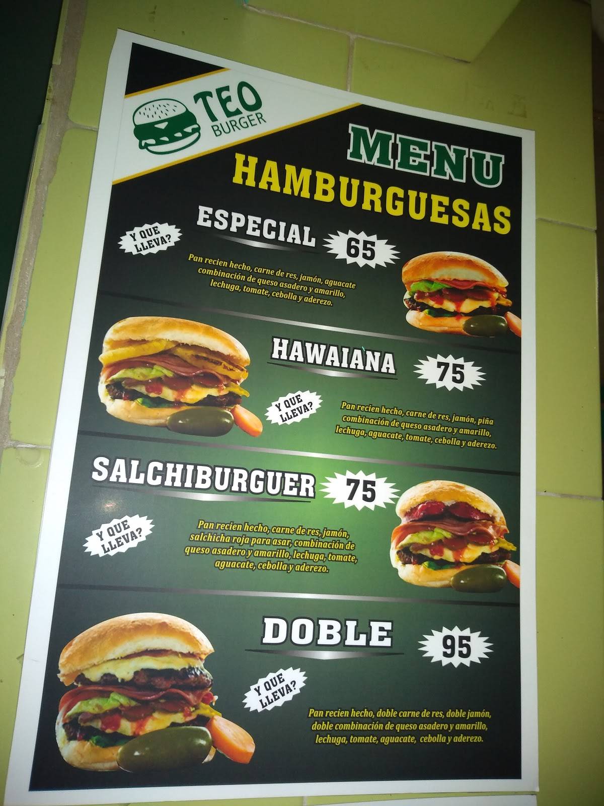 Carta del restaurante Teo Burger La Fe, San Nicolás del los Garza