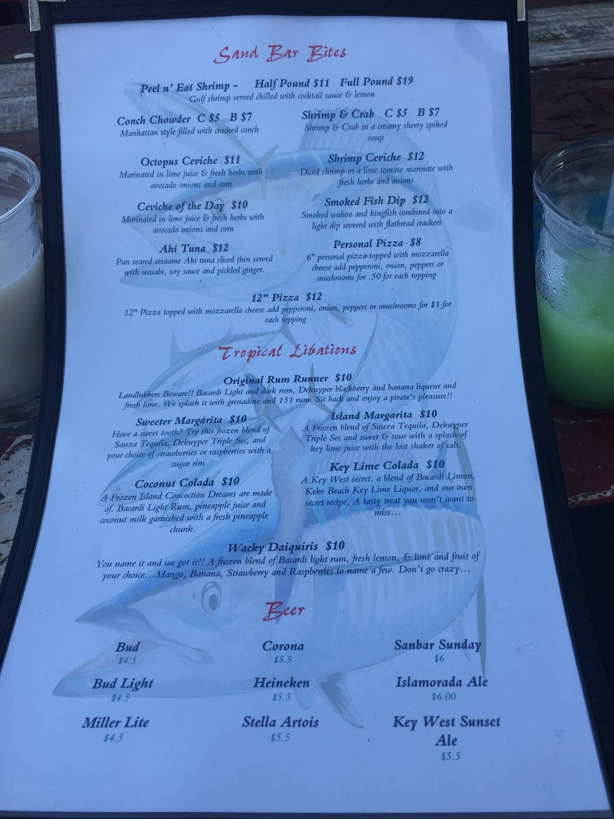 Menu at SandBar, Islamorada