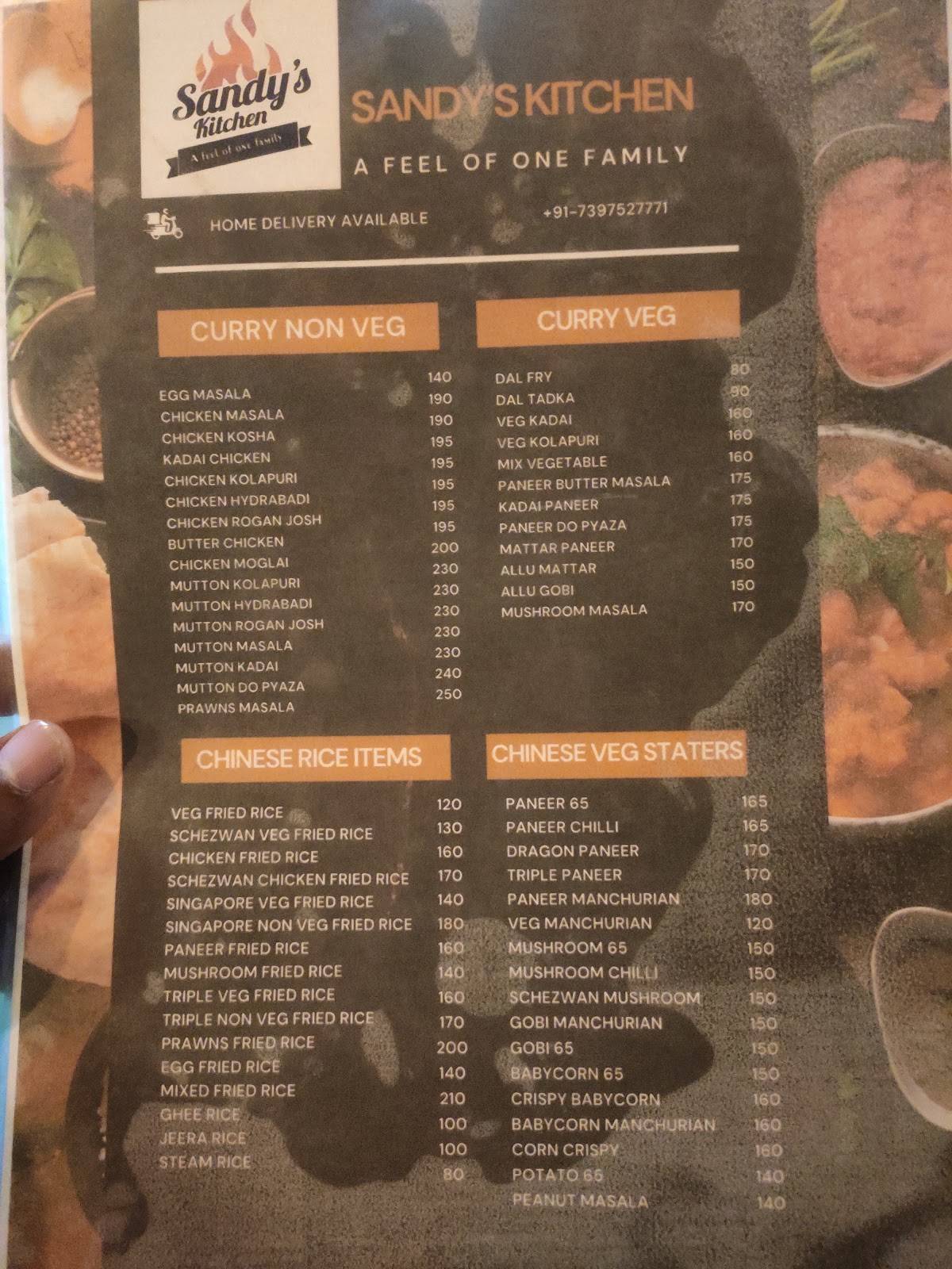 Menu at Sandy's Kitchen, Siliguri
