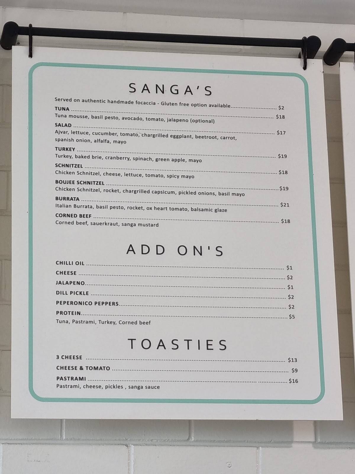 Menu at Sanga cafe, Condell Park