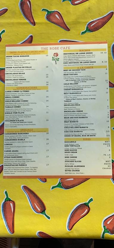 Menu at Rose Cafe, Santa Barbara, Cliff Dr