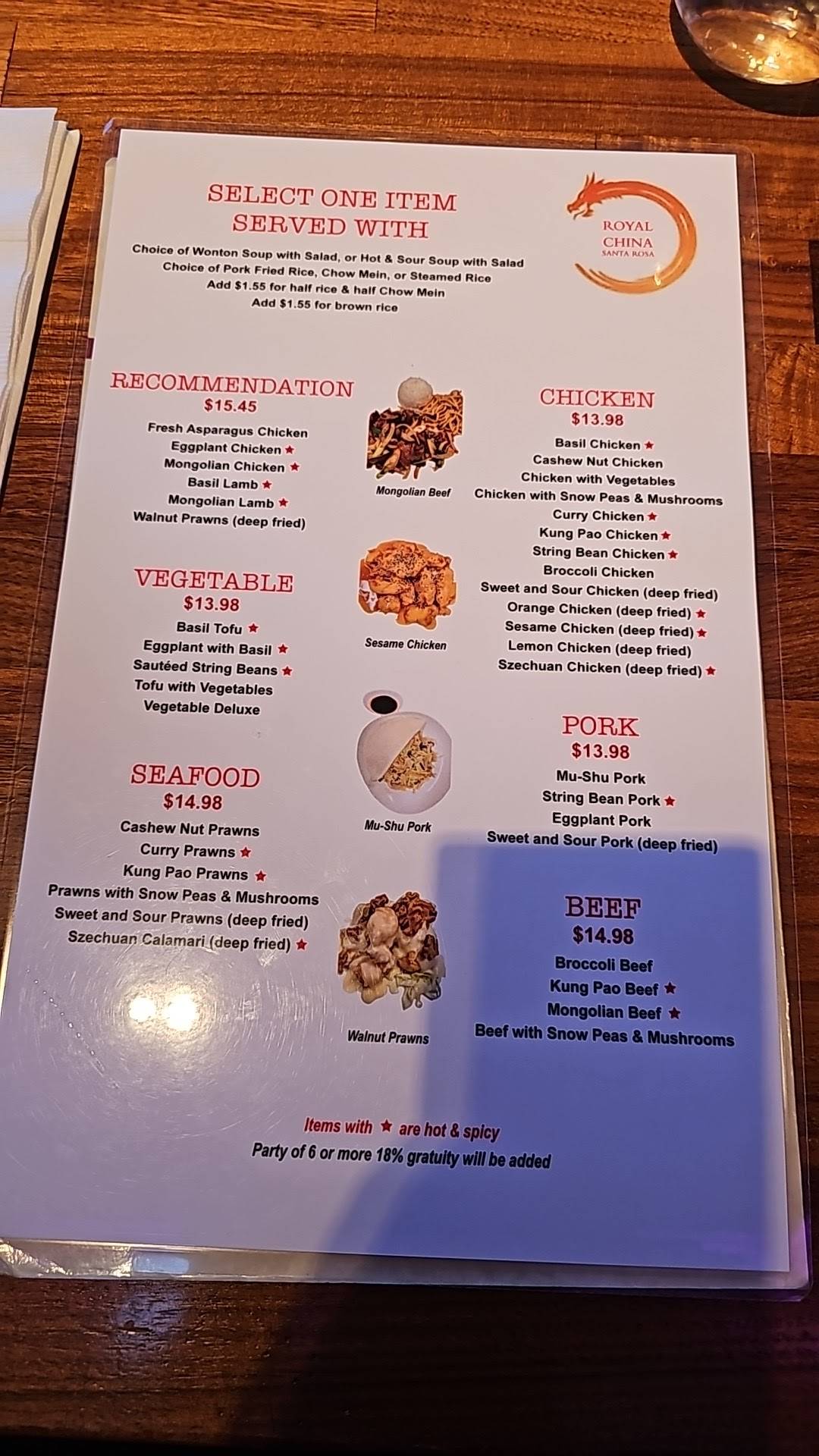 Menu at Royal China Restaurant, Santa Rosa