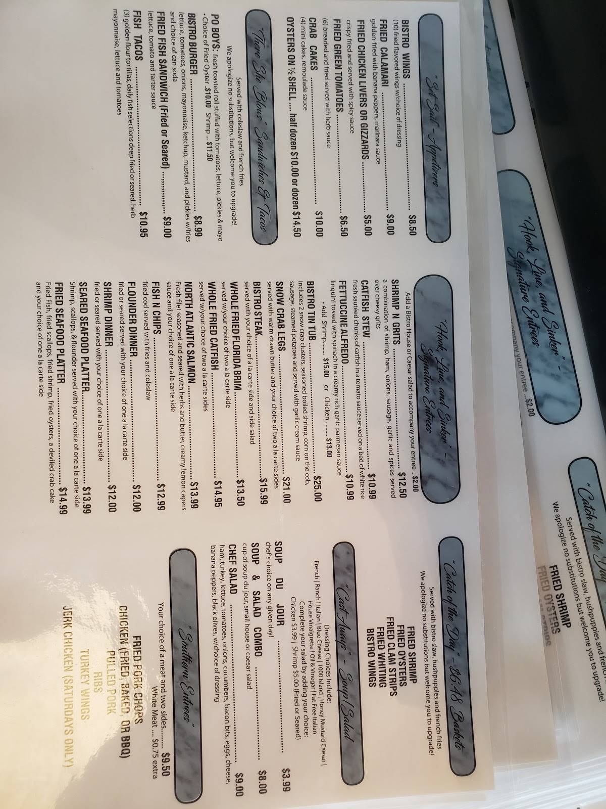 Menu at Santee Seafood Bistro pub & bar, Santee, 648 Bass Dr