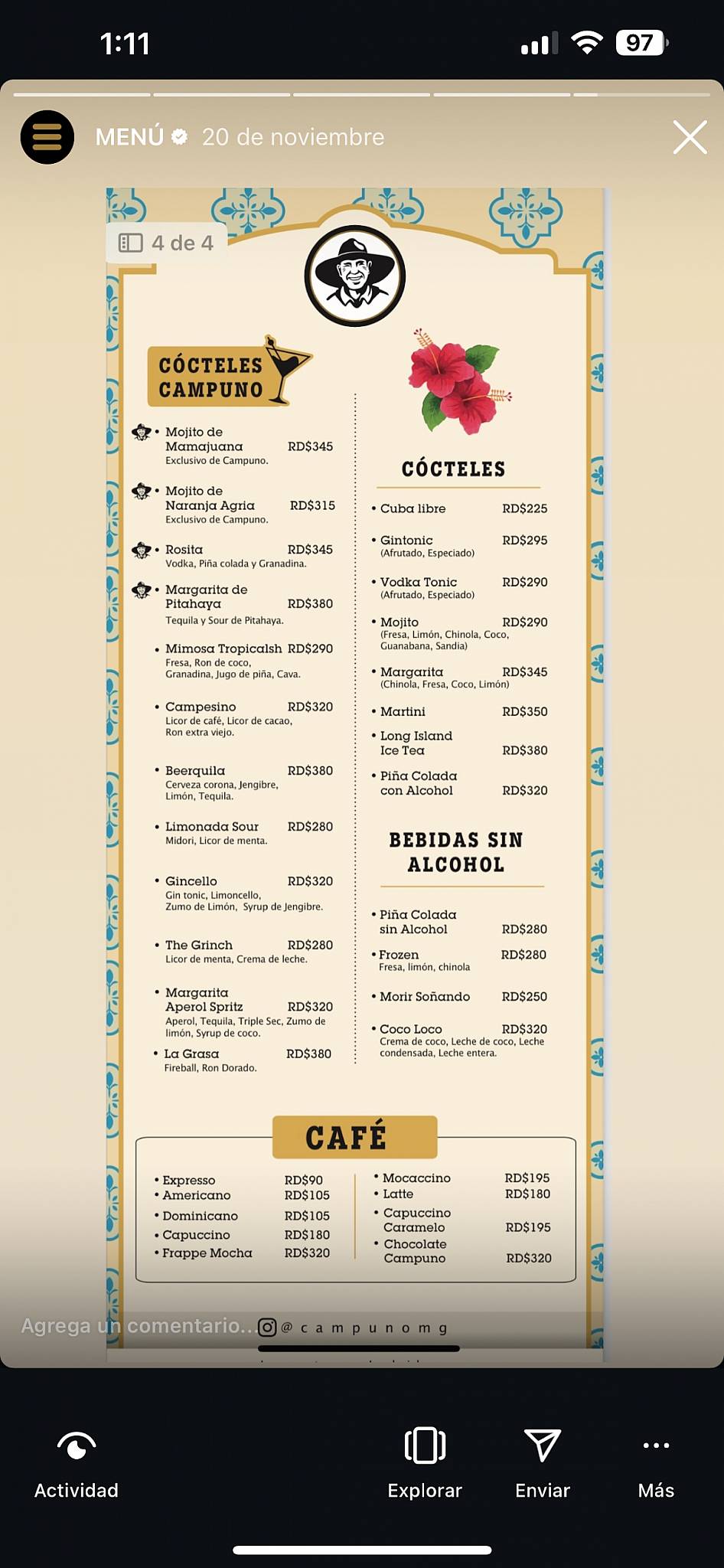 Menu at CAMPUNO restaurant, Santiago De Los Caballeros