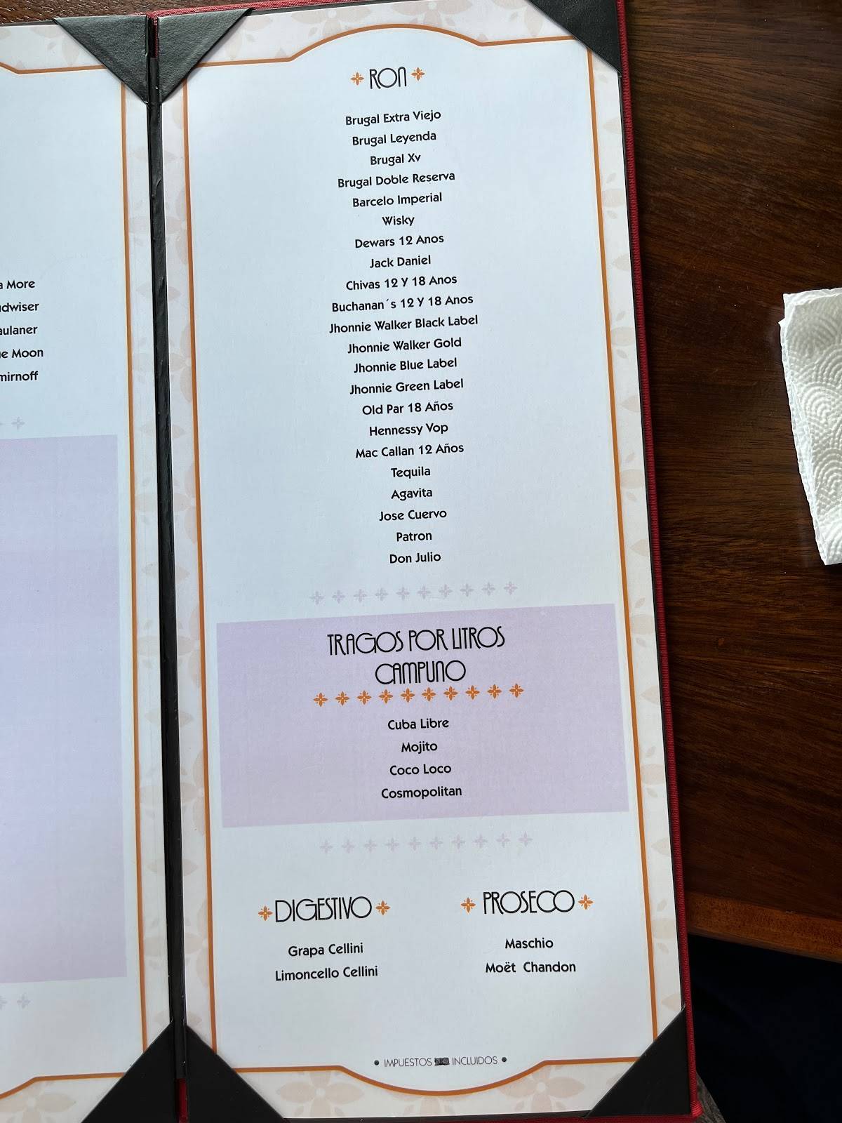 Menu at CAMPUNO VILLA OLGA restaurant, Santiago De Los Caballeros