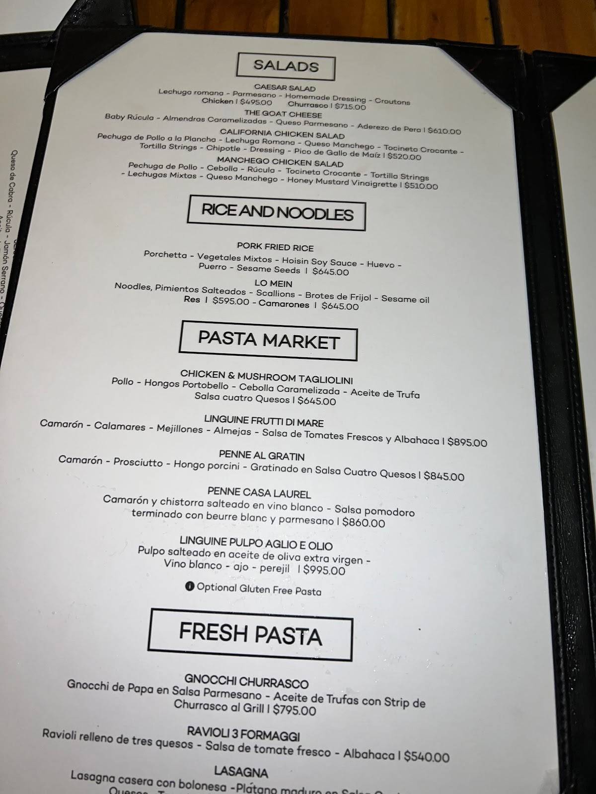 Carta del restaurante Laurel, Santo Domingo