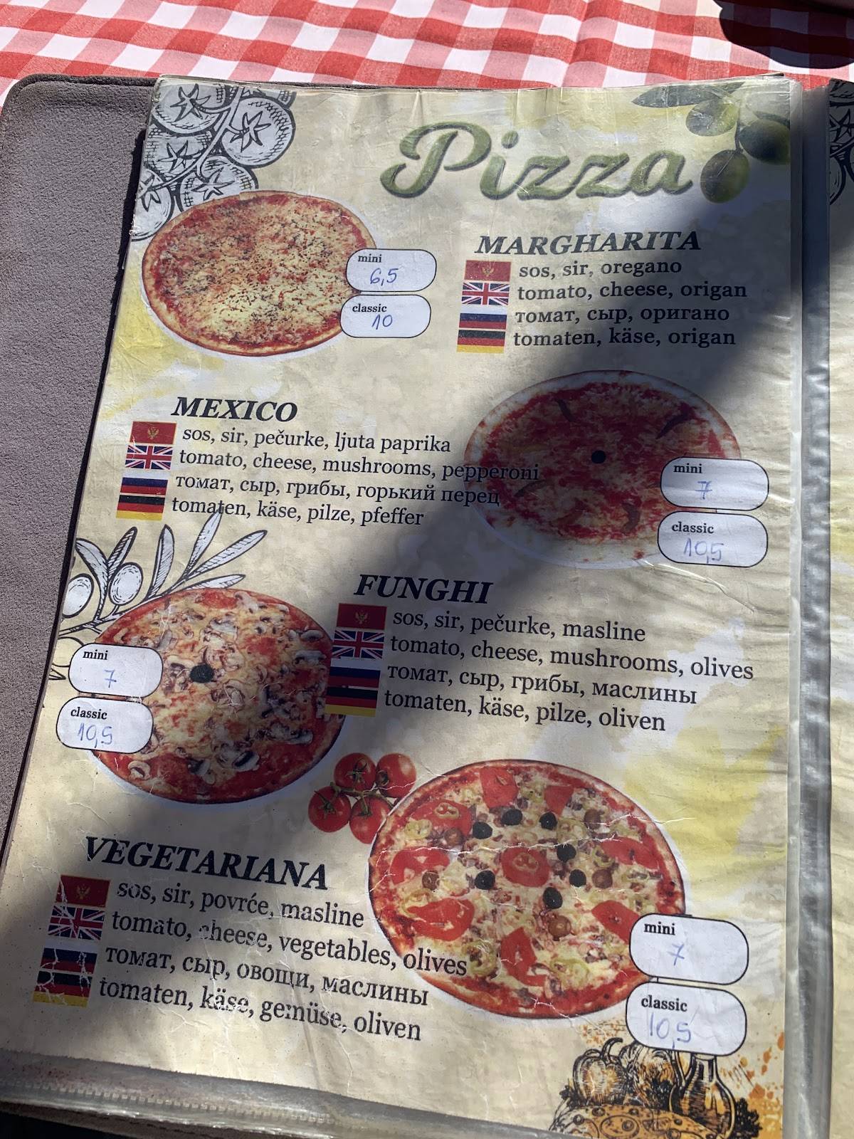 Menu at Sara restaurant, Kotor