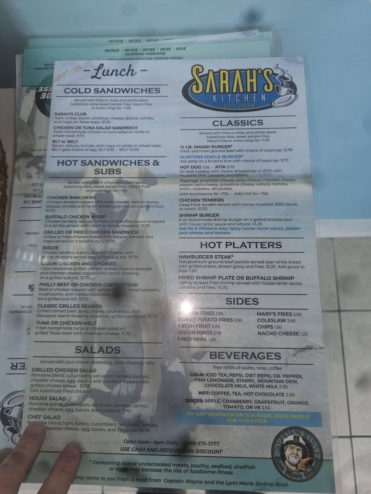 Menu at Sarah's Kitchen restaurant, Ocean Isle Beach