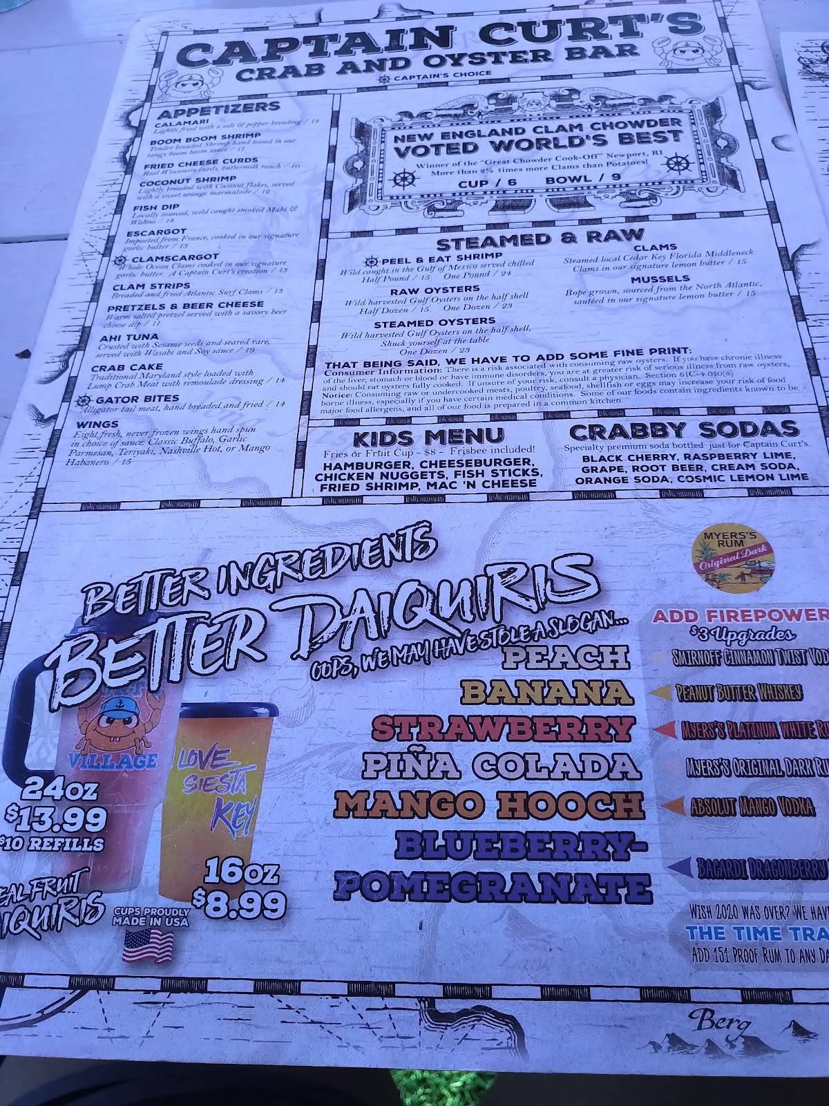 Menu at Captain Curt's Crab & Oyster Bar, Sarasota, Old Stickney Point Rd
