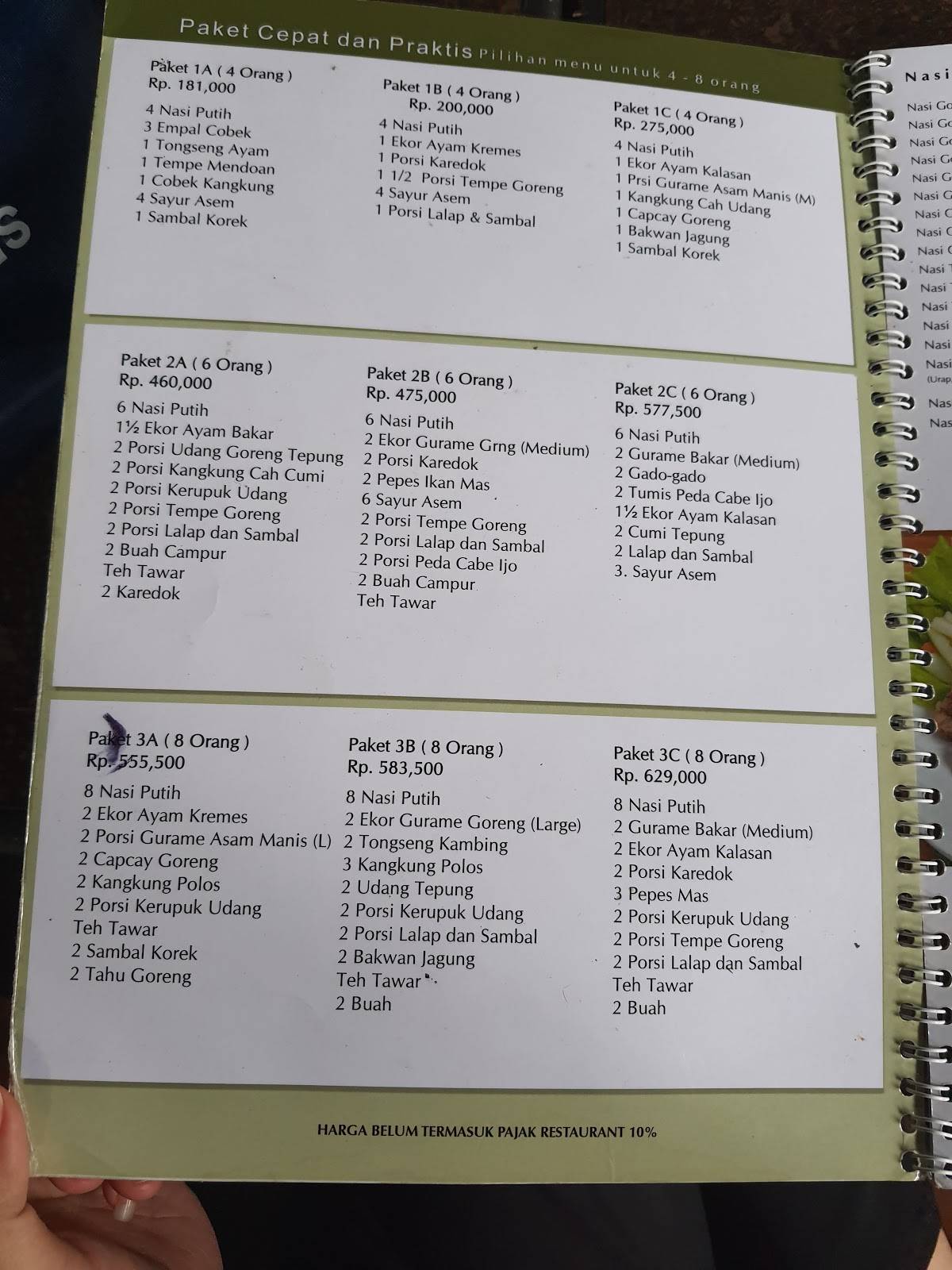Menu at Sari Kuring Indah restaurant, Cilegon, Jl. Jend A Yani 35 RT 006/03