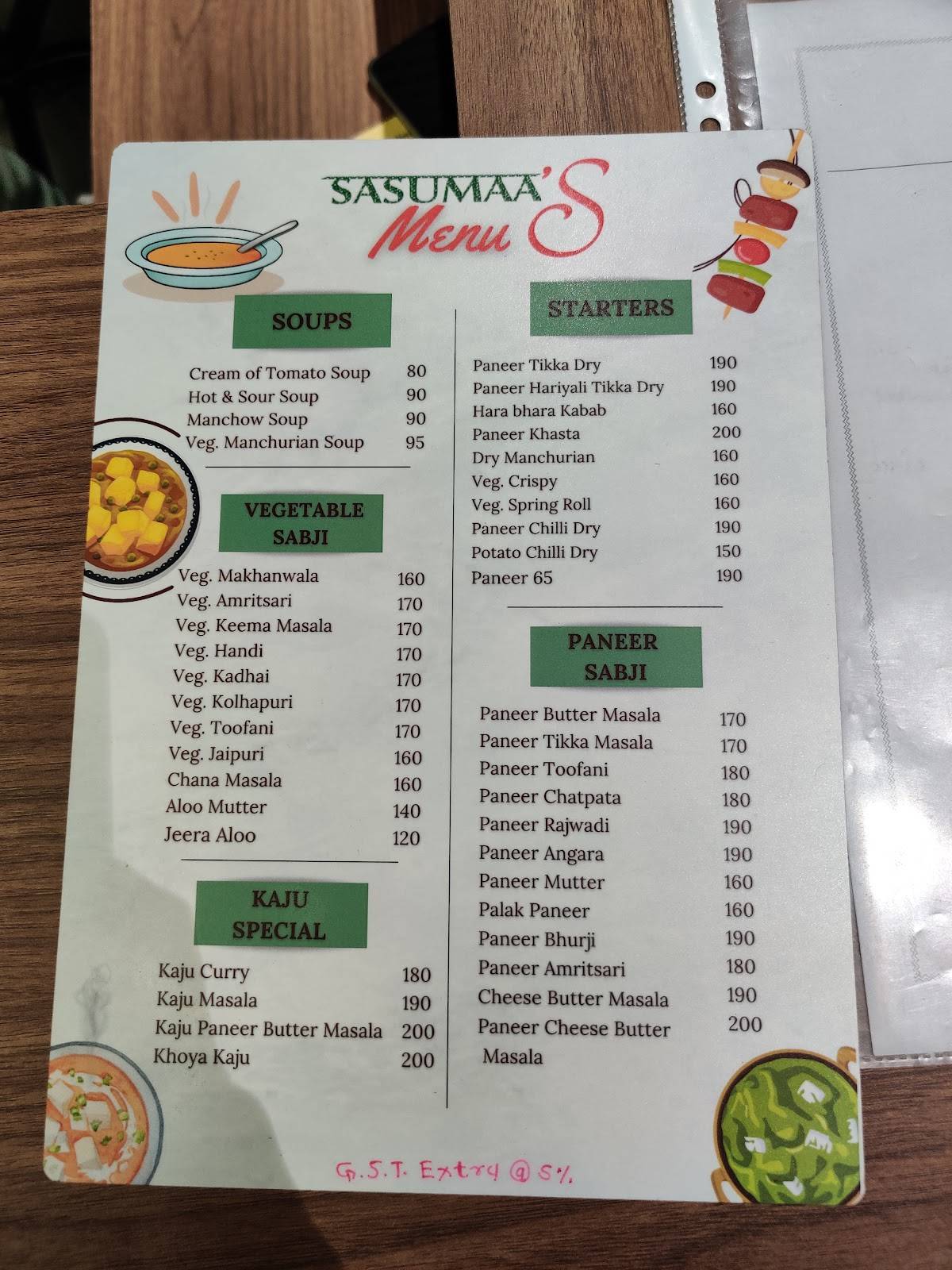 Menu at Sasumaa Gujarati Thali and Multi Cuisine Restaurant, Vadodara