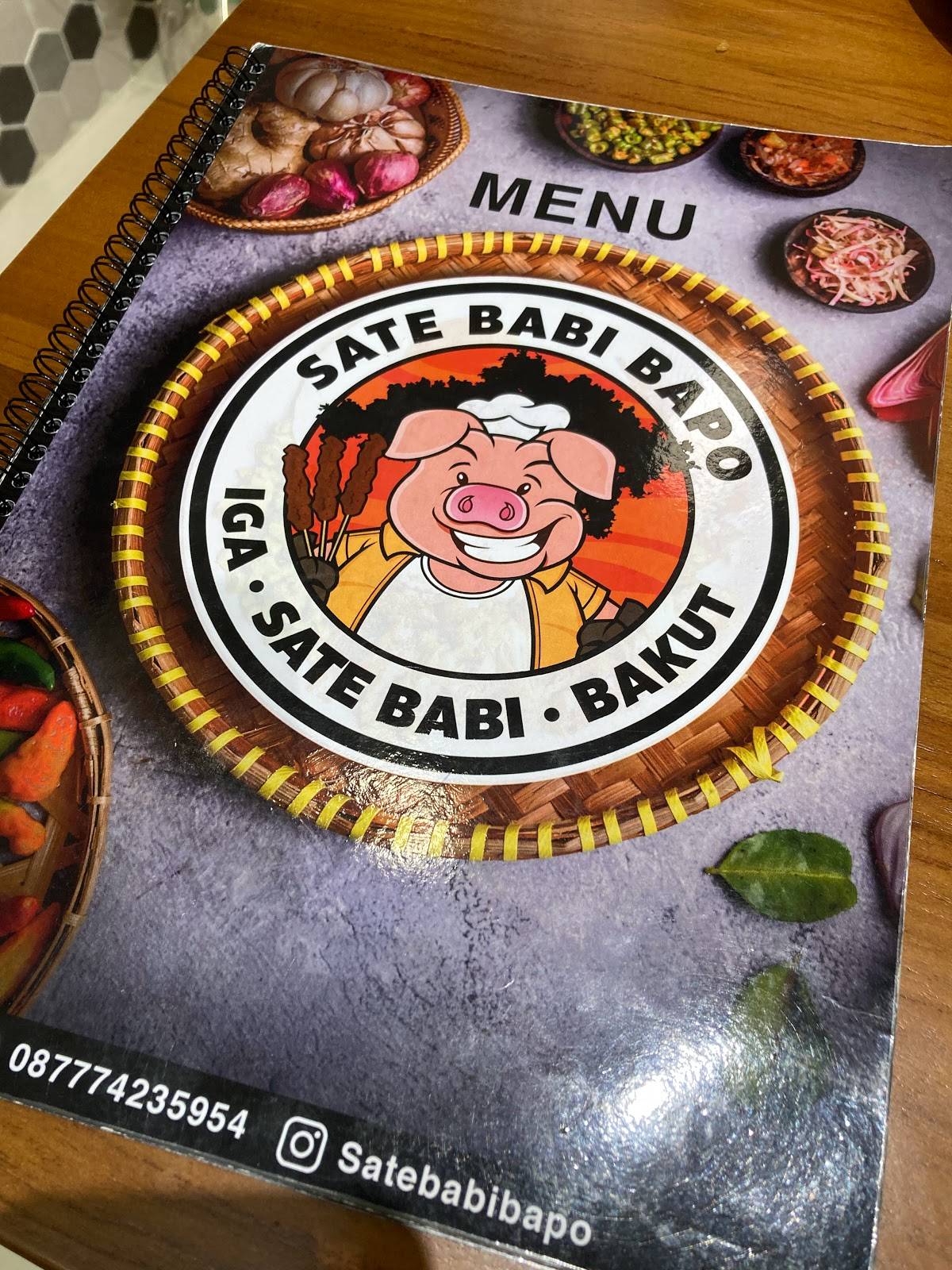 Menu at Sate Babi Bapo restaurant, Curug Sangereng