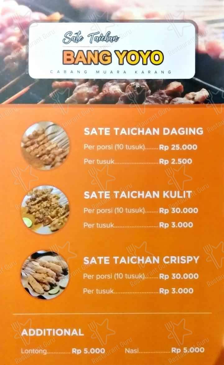 Carta del restaurante Sate Taichan Bang Yoyo, Yakarta, Avenue House