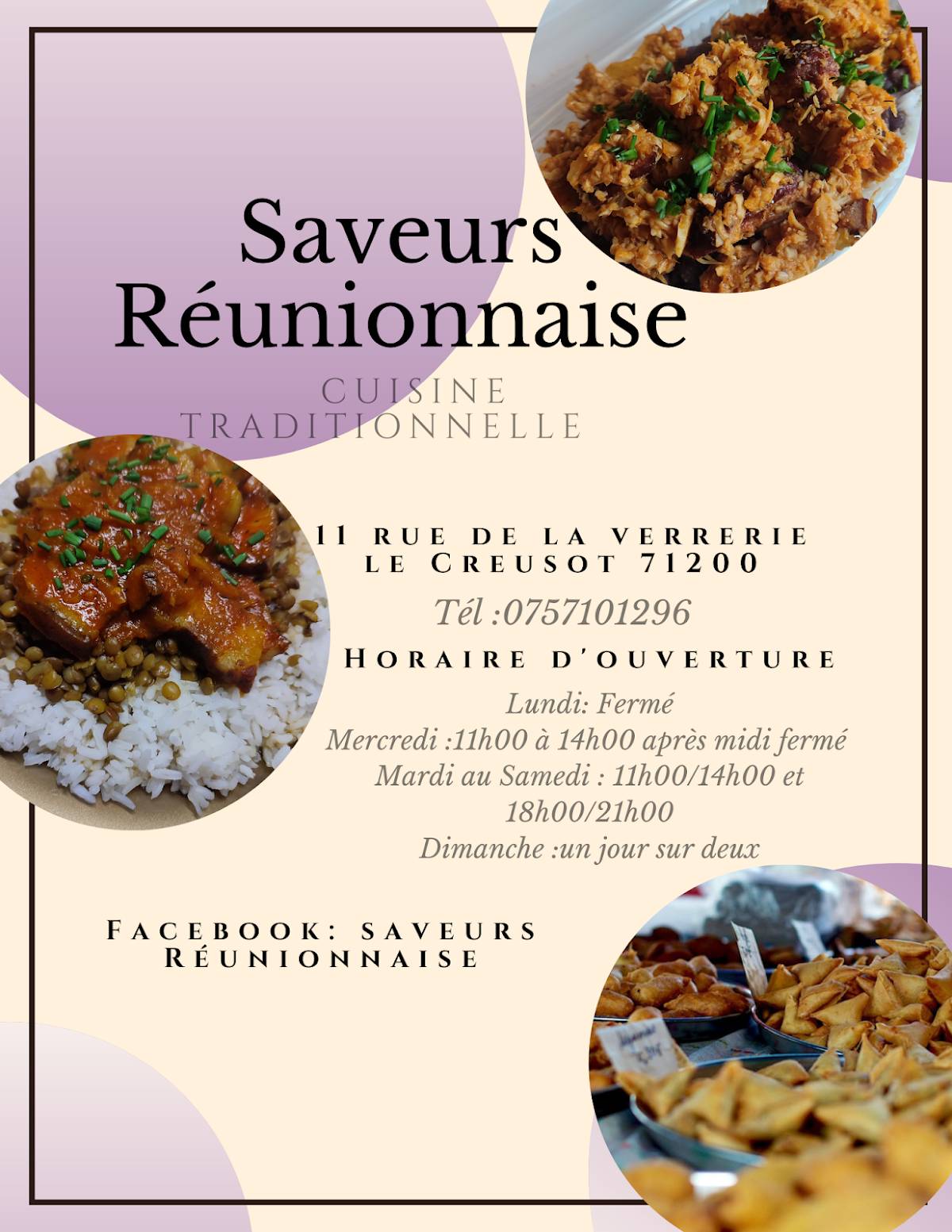 Menu at Saveurs réunionnaise restaurant, Le Creusot