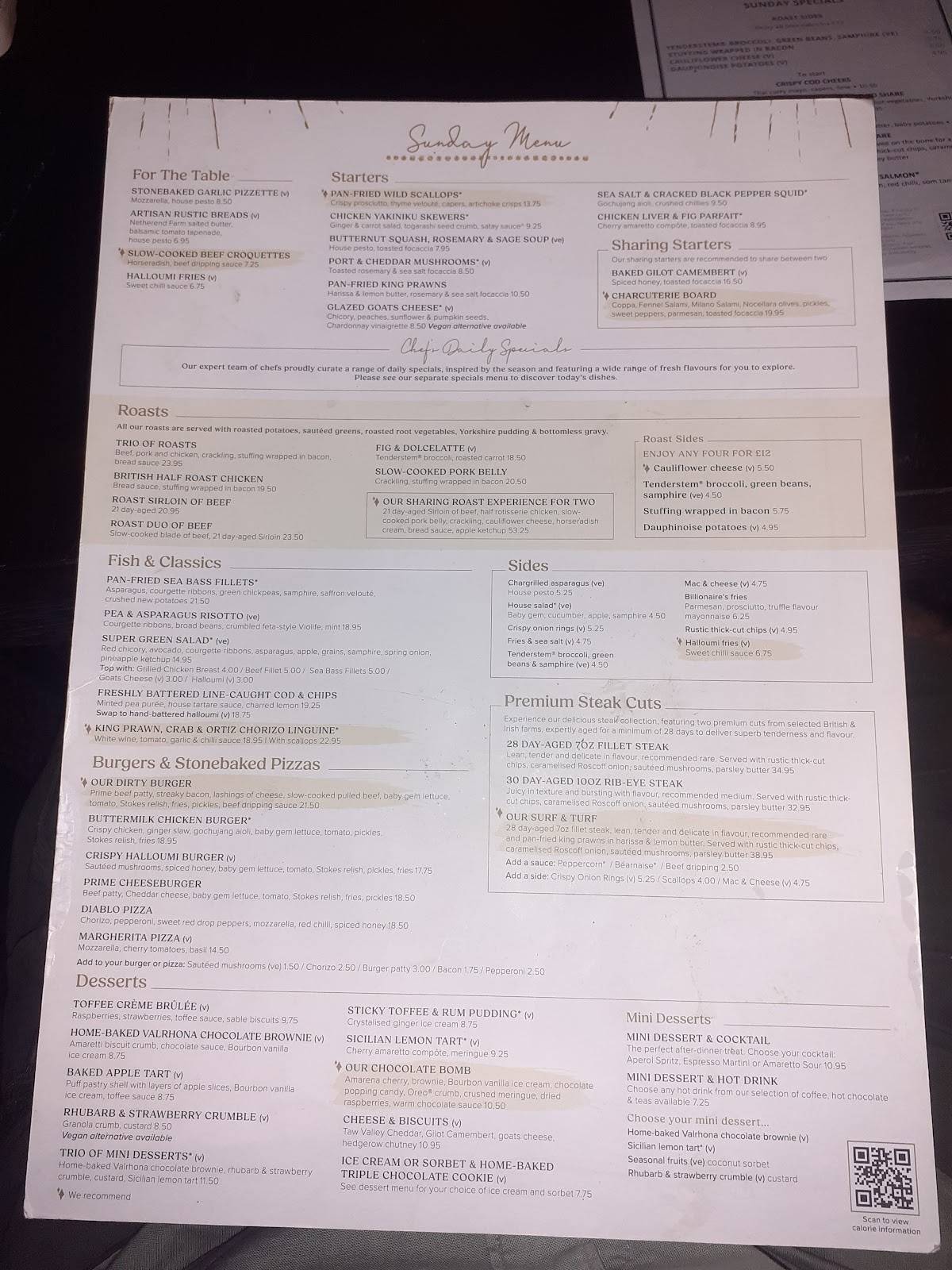 Menu at Saxon Mill Warwick pub & bar, Warwick