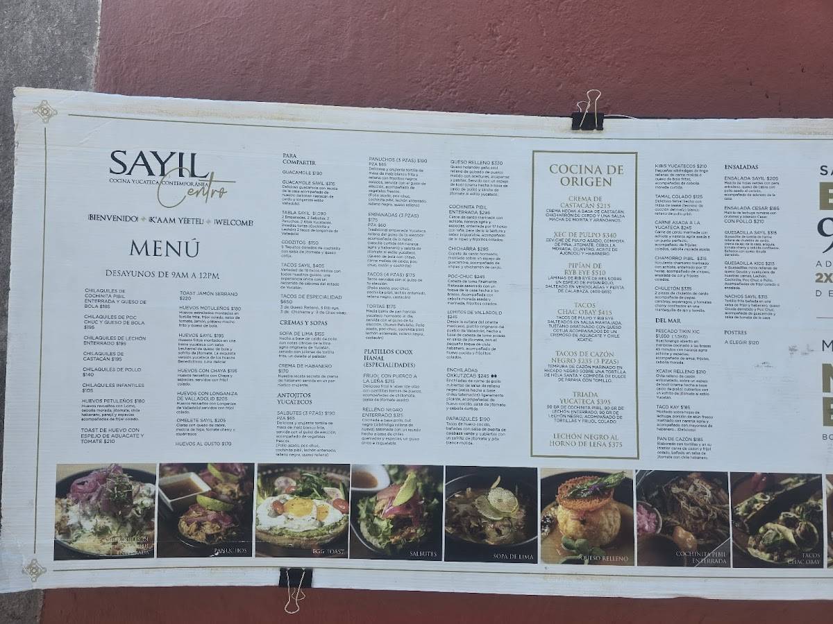 Menu at Sayil Centro restaurant, Santiago de Querétaro