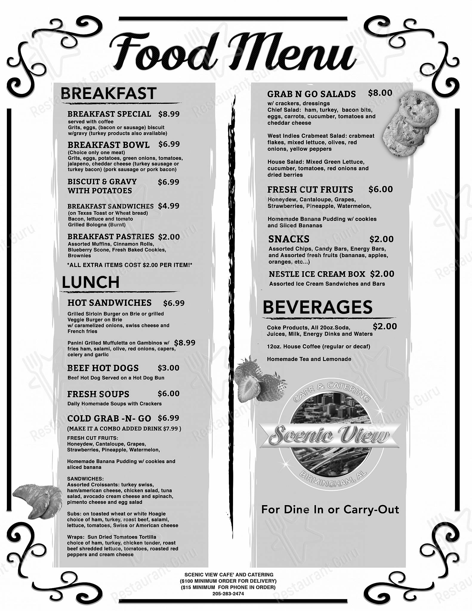 Menu at Scenic View Cafe, Birmingham