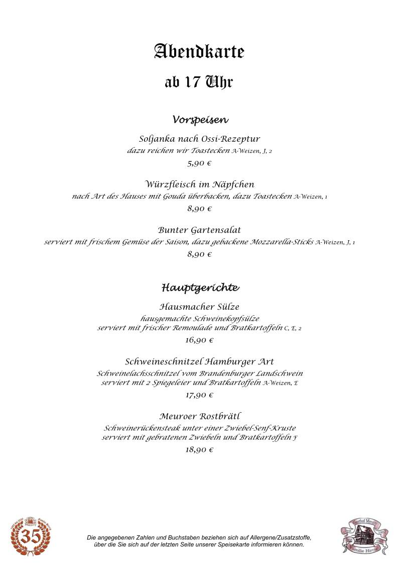 Speisekarte von Gasthof Meuro restaurant, Schipkau