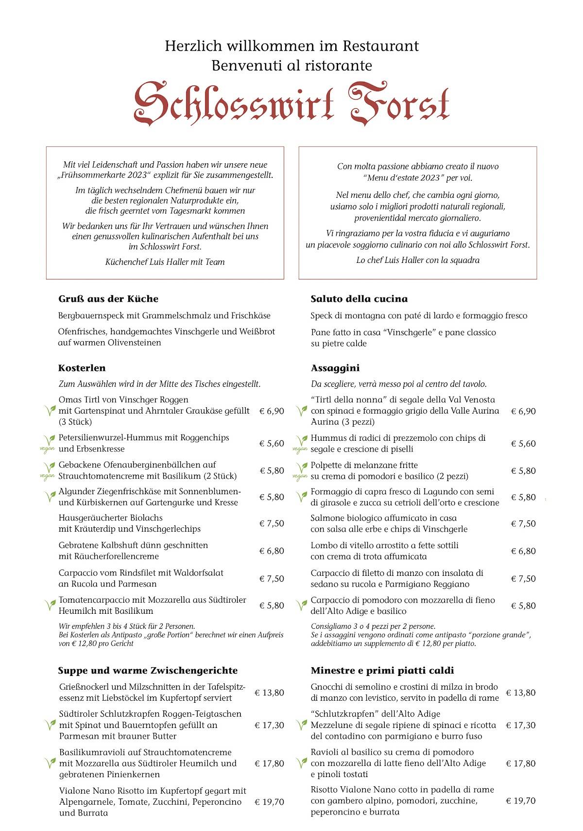 Speisekarte von Schlosswirt FORST restaurant, Lagundo