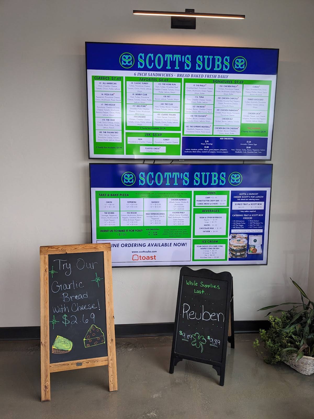 Menu at Scott's Subs restaurant, Green Bay, 810 S Huron Rd
