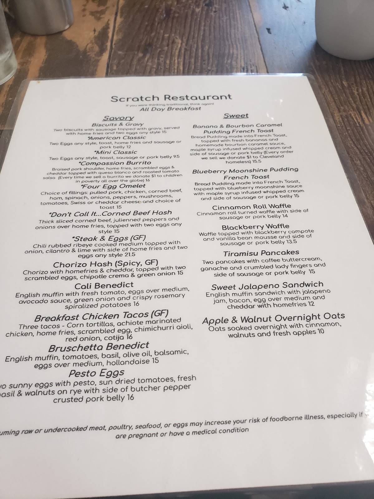 Menu at Scratch Restaurant, Independence