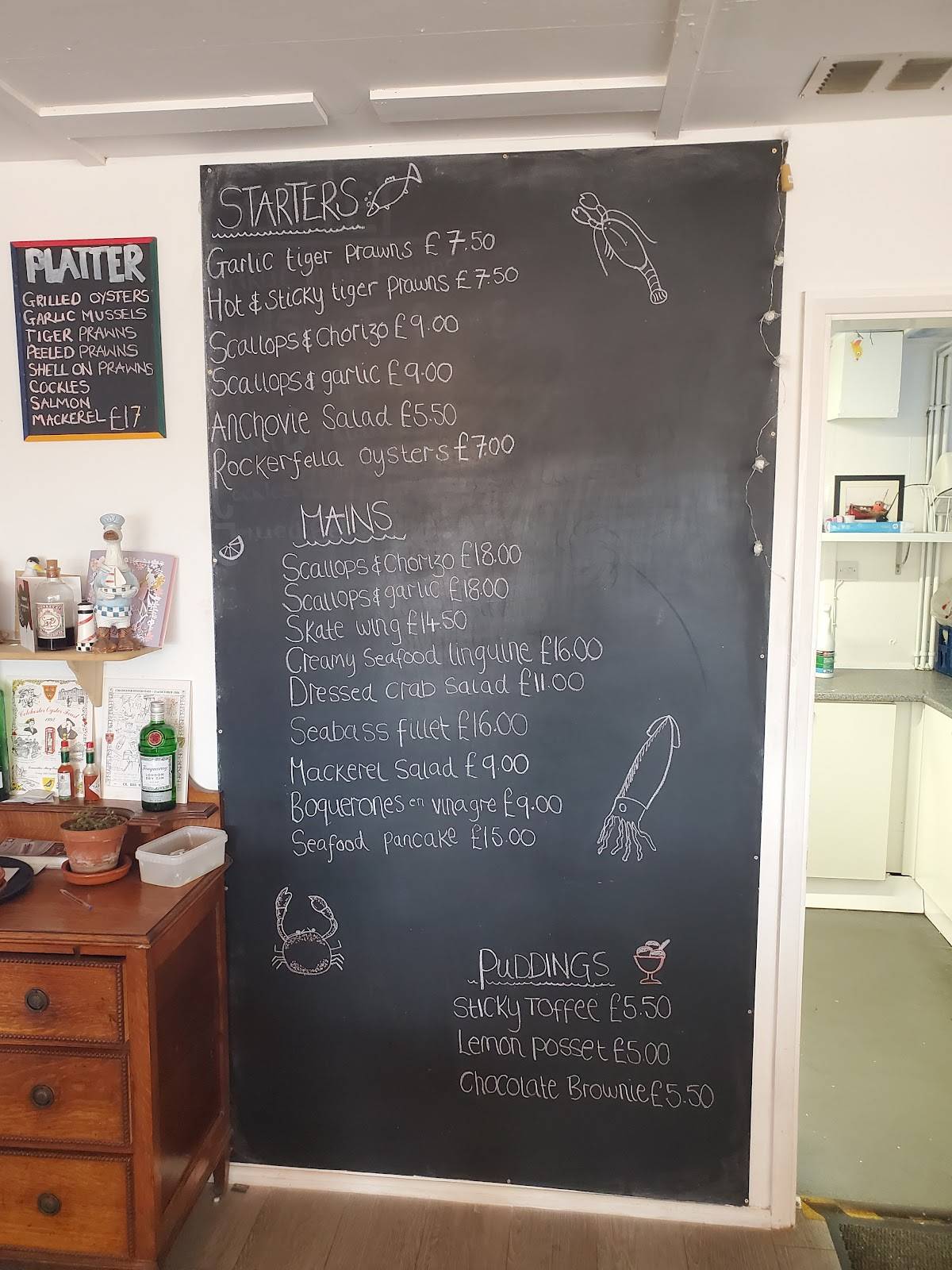 Menu at Seafood at dawn restaurant, West Mersea