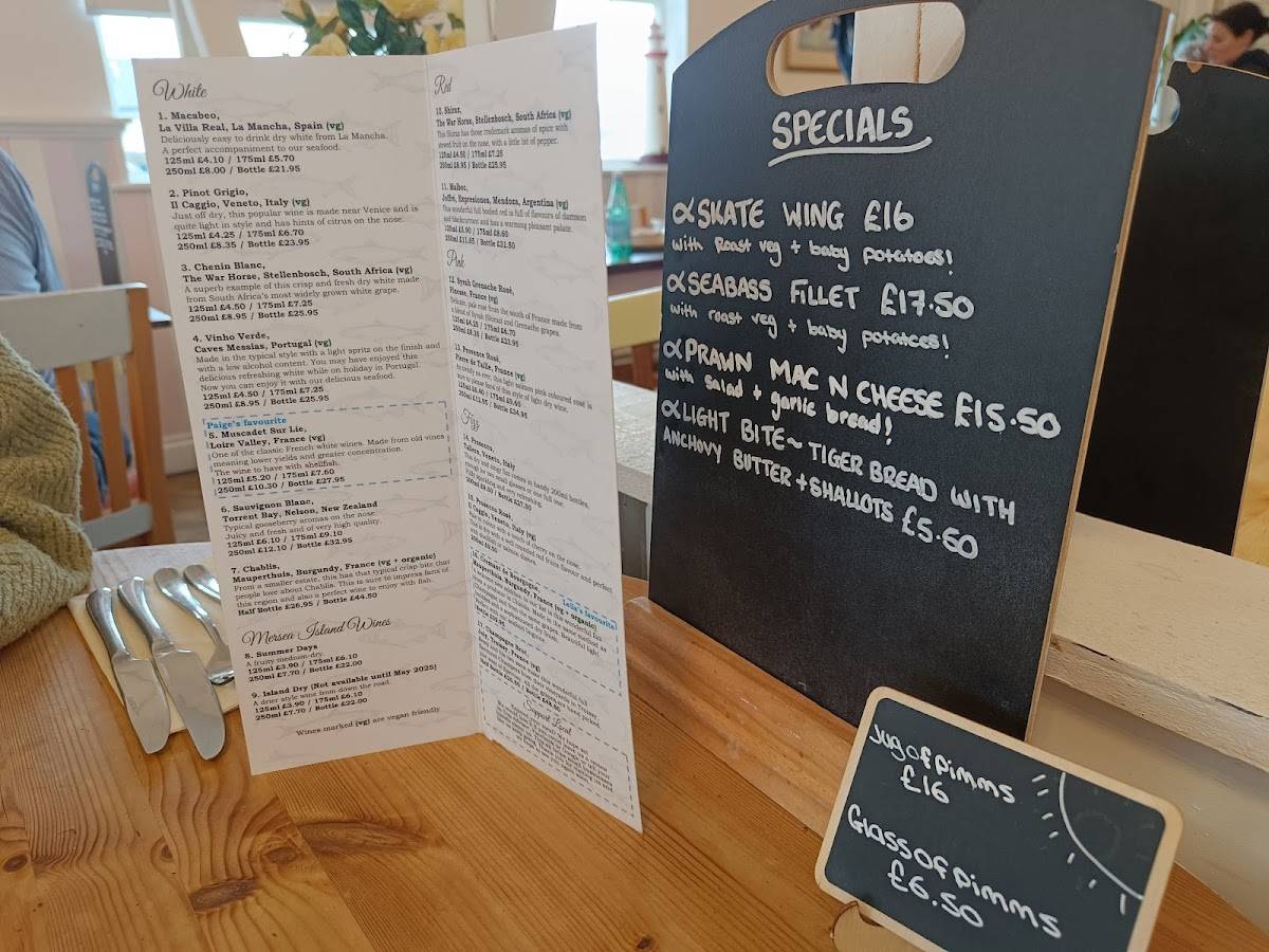 Menu at Seafood at dawn restaurant, West Mersea