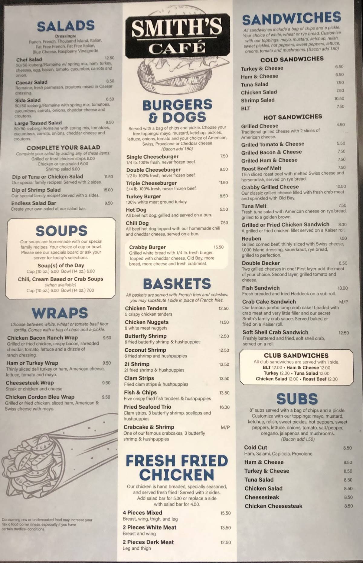 Menu at Smith's Cafe, Seaford