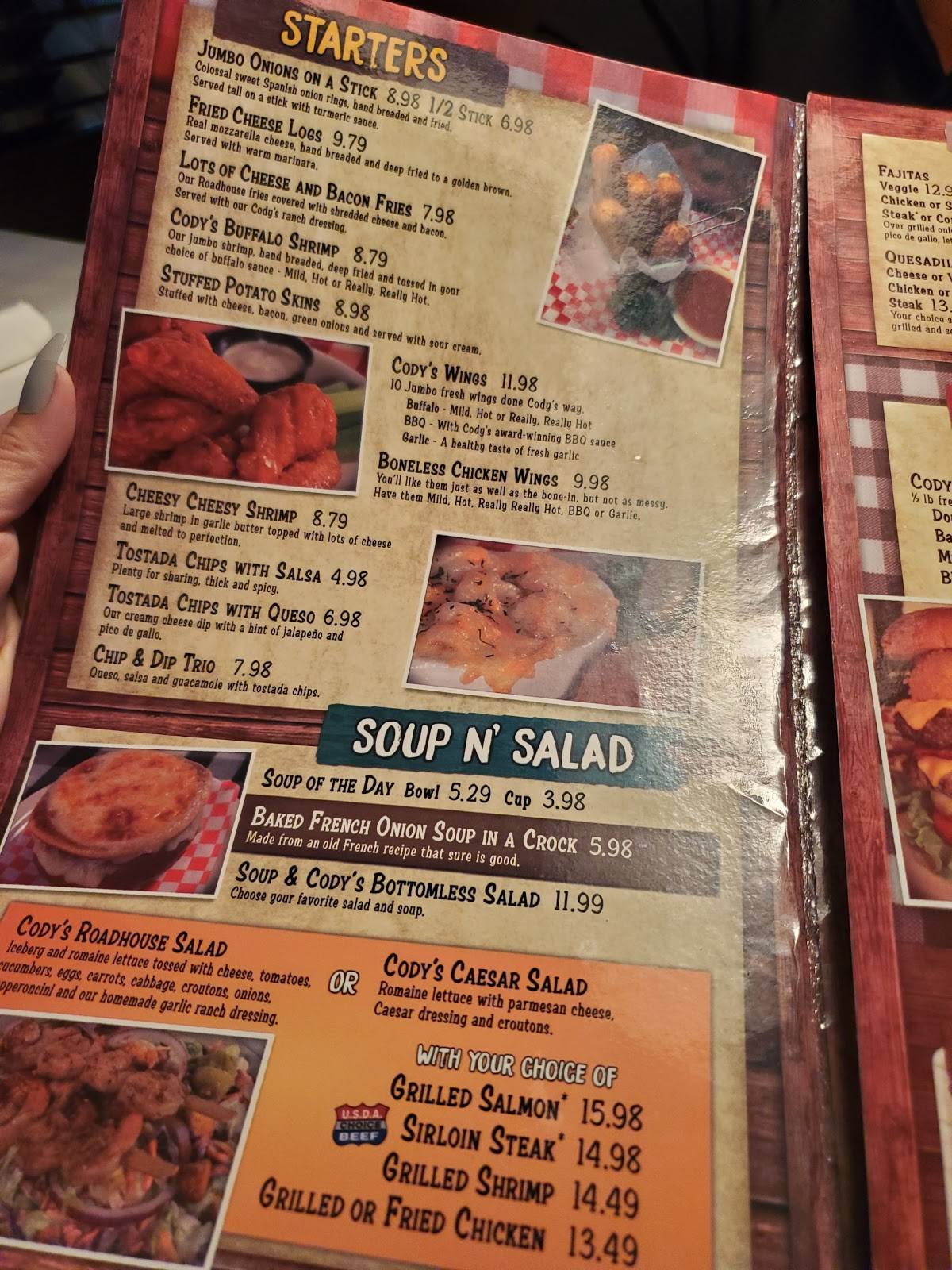 Menu at Cody's Original Roadhouse - Sebring pub & bar, Sebring