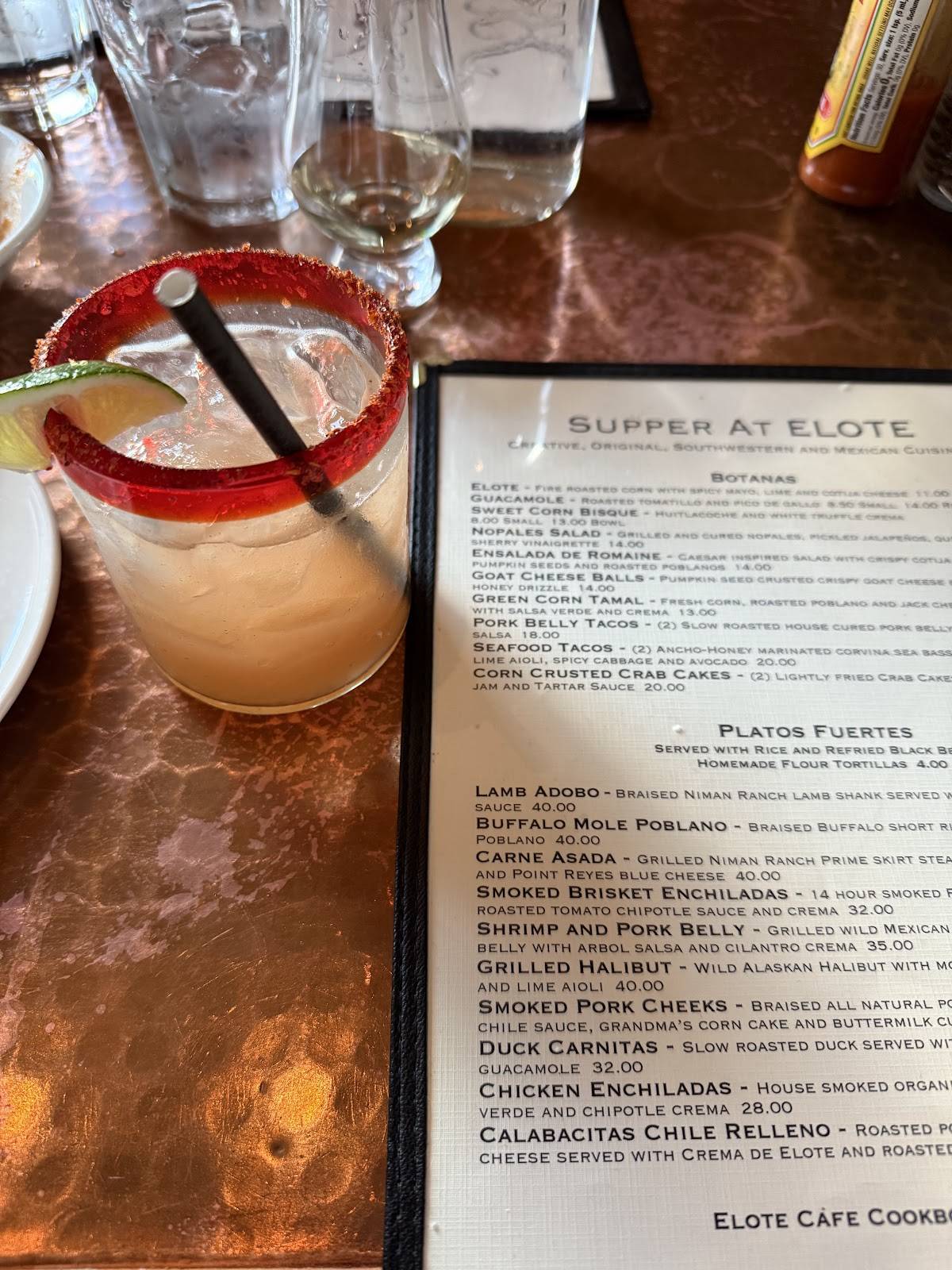 Menu at Elote Cafe, Sedona, 350 Jordan Rd