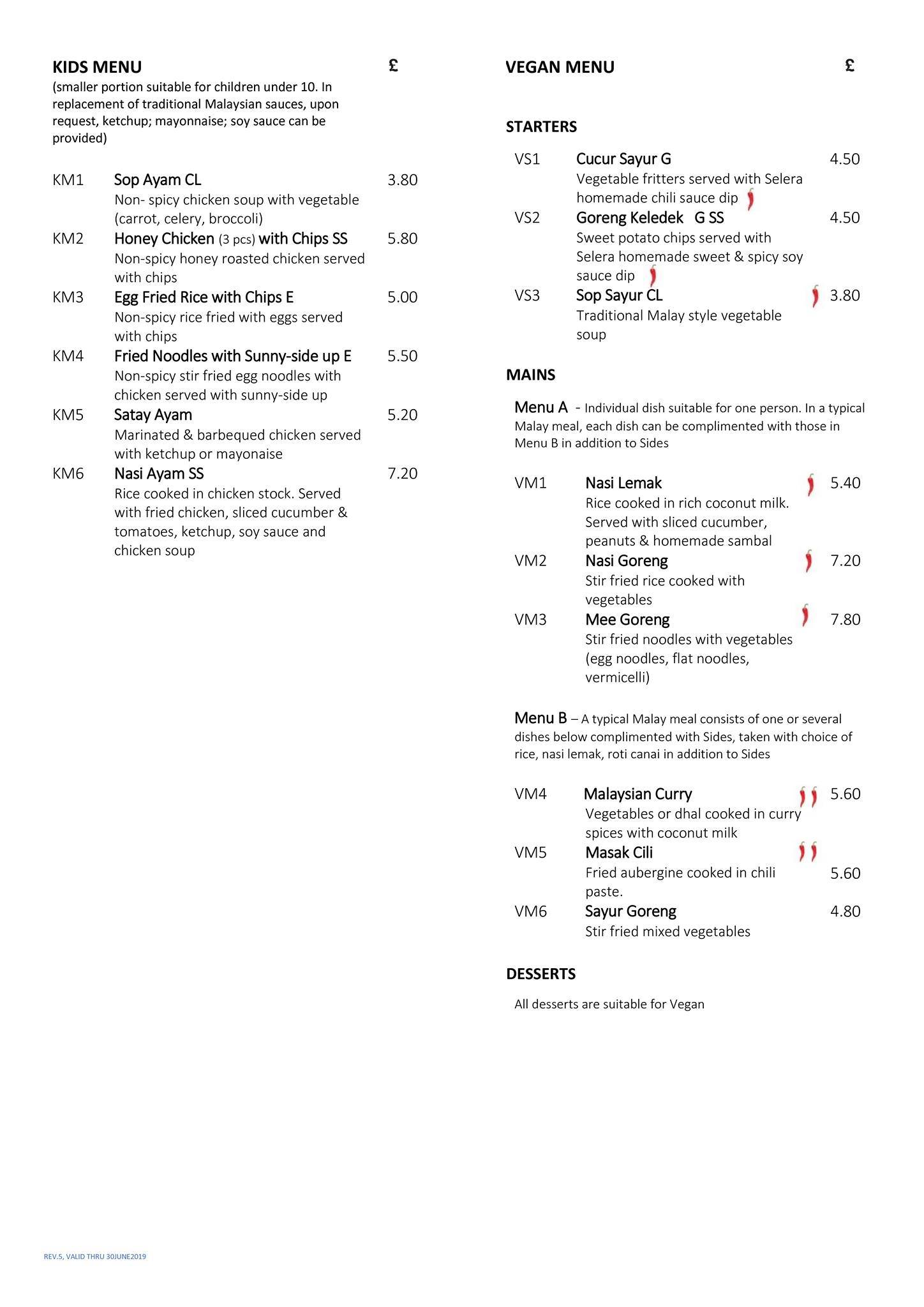 Menu at Selera Malaysia Bistro restaurant, Aberdeen