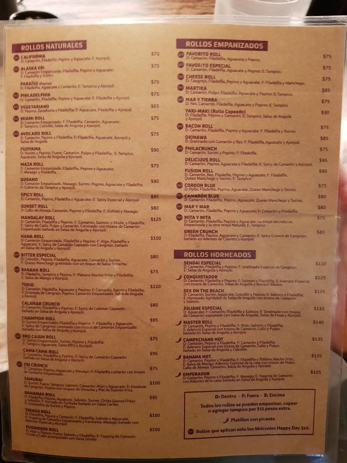 Carta del restaurante Sendai Sushi - Gran Plaza, Mazatlán, Avenida ...